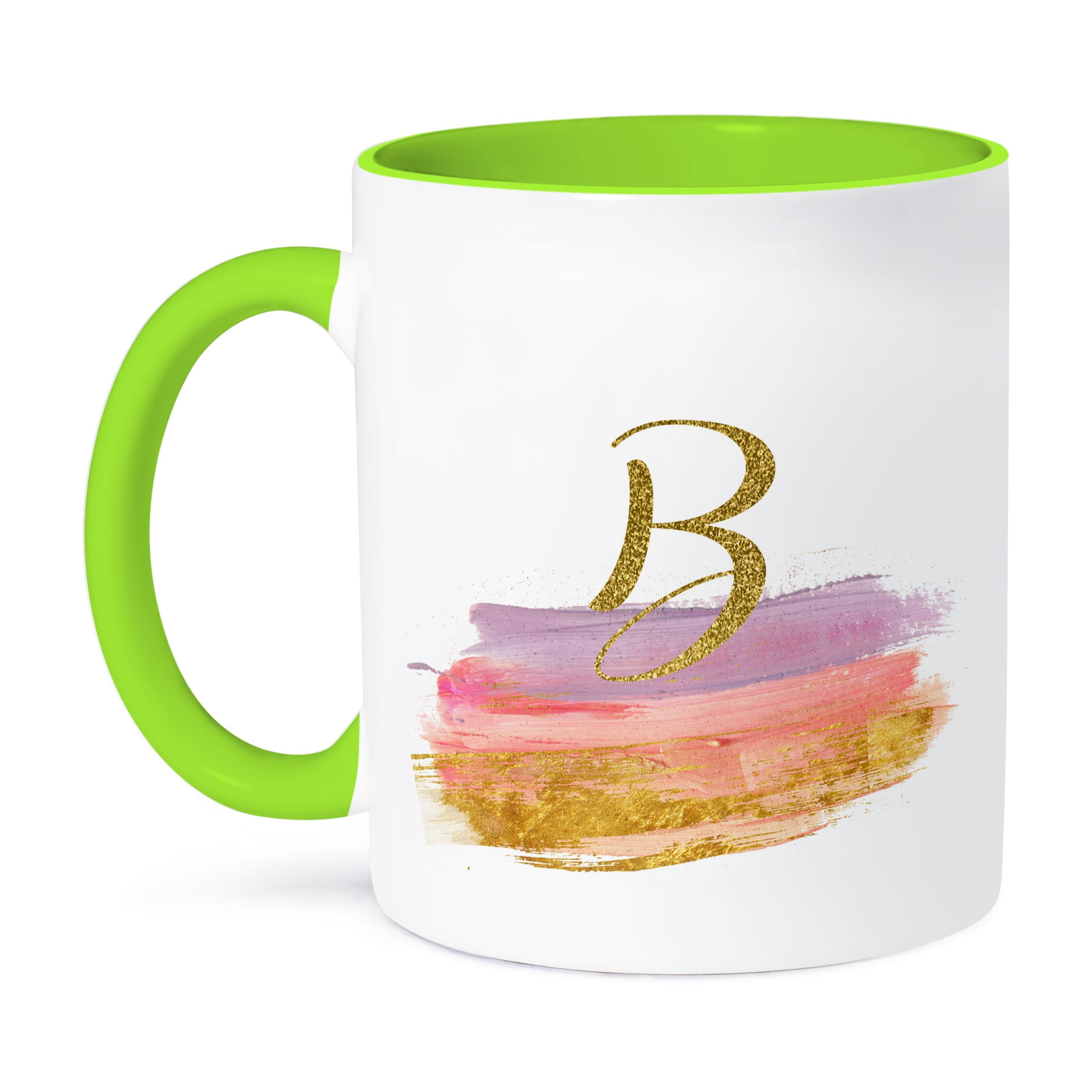 3dRose, Modern Purple, Pink, Gold Brush Strokes Monogram B, 15oz Two ...