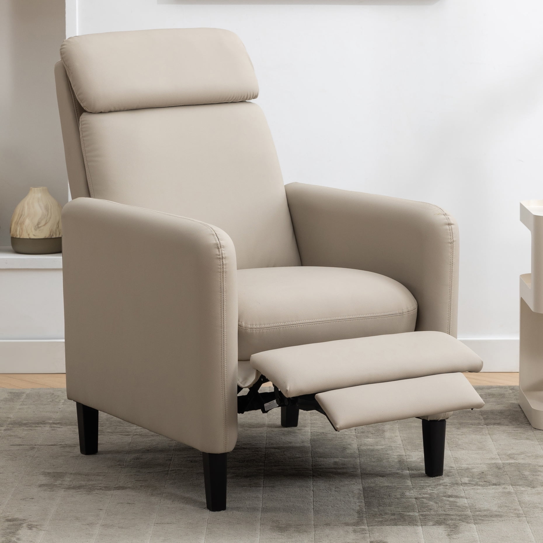 Modern Push Back Recliner Chair, PU Leather Adjustable Recliner Chair ...