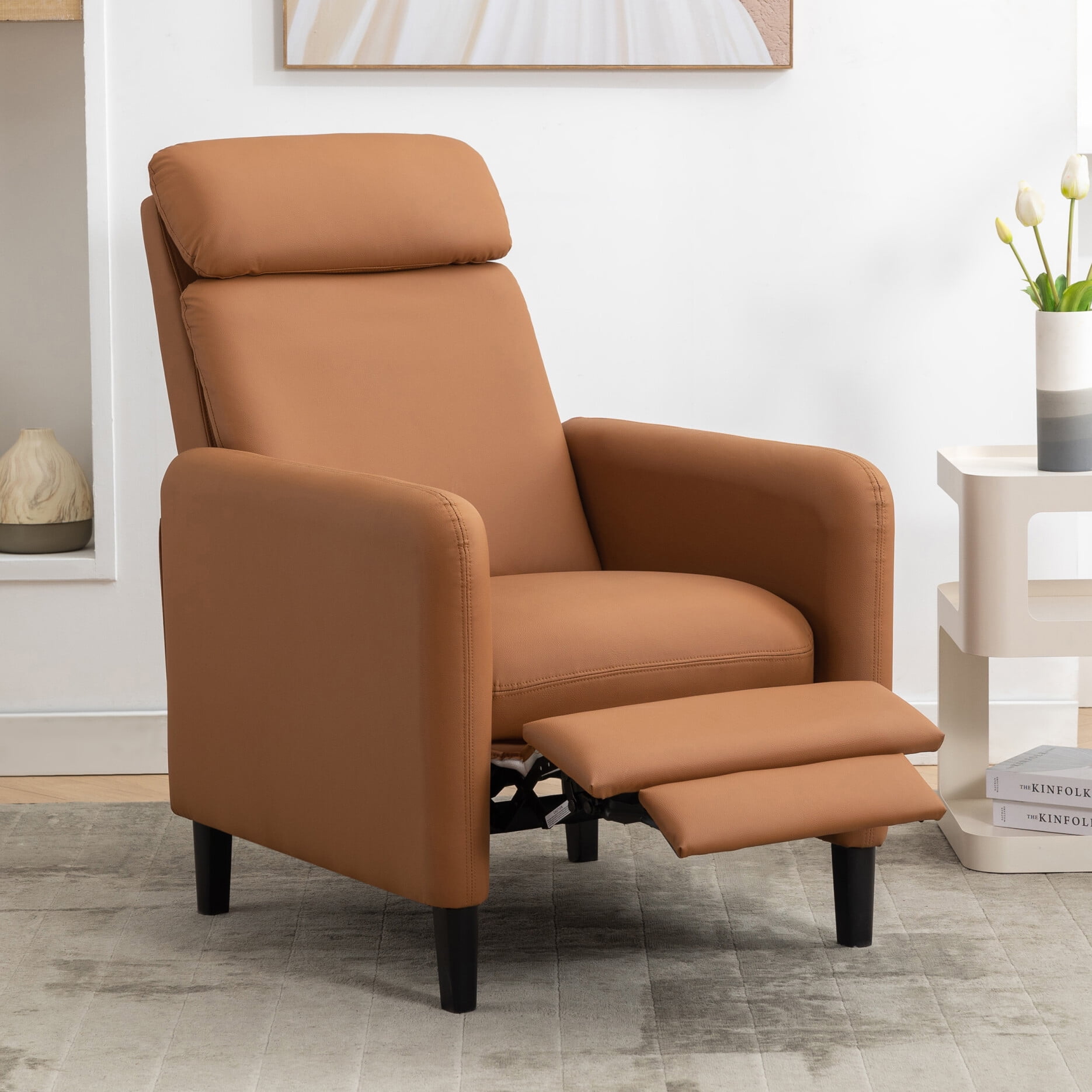 Modern Push Back Recliner Chair, PU Leather Adjustable Recliner Chair ...