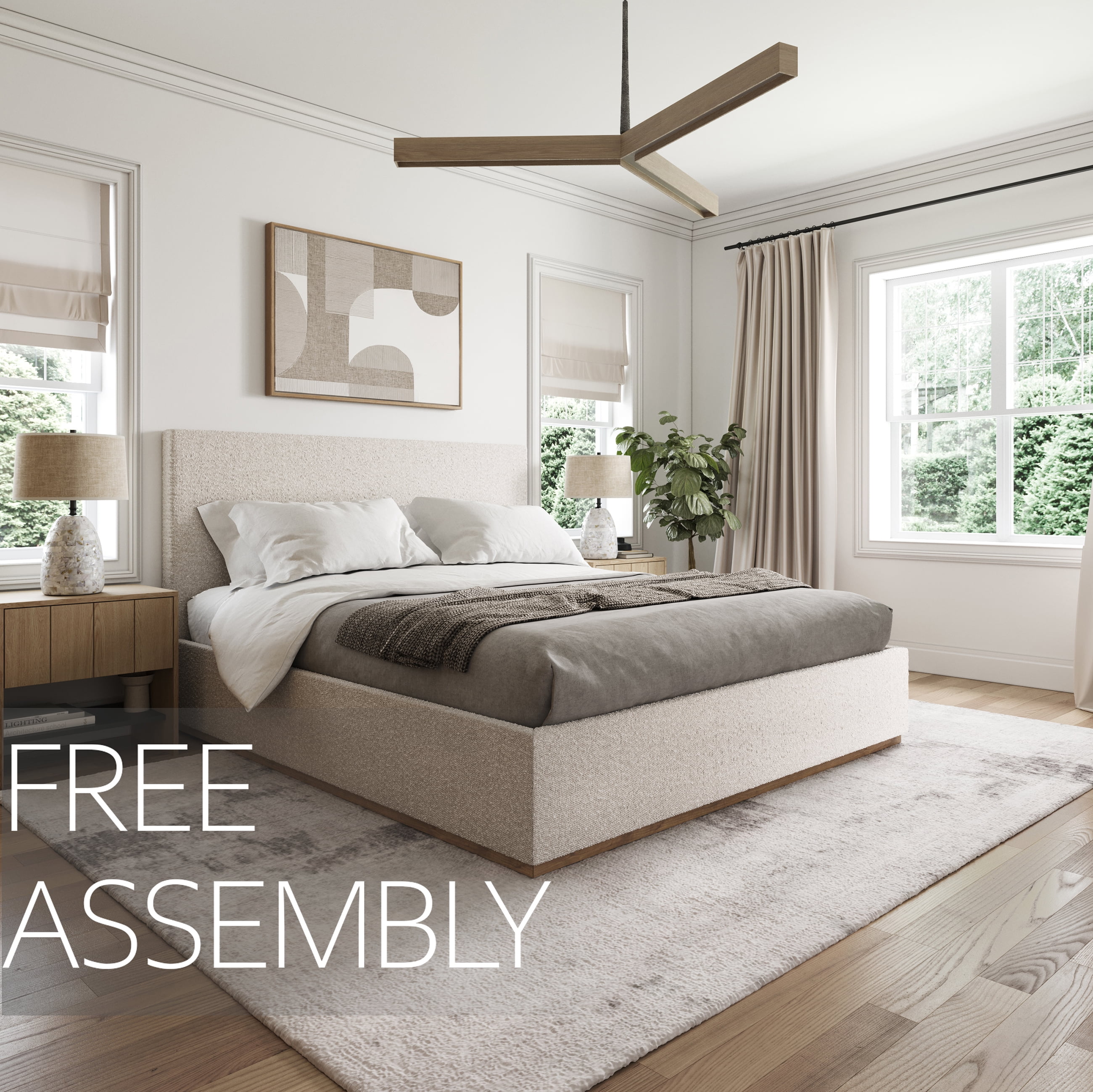 Monaco Modern Upholstered Queen Bed Frame with Headboard - No Box ...