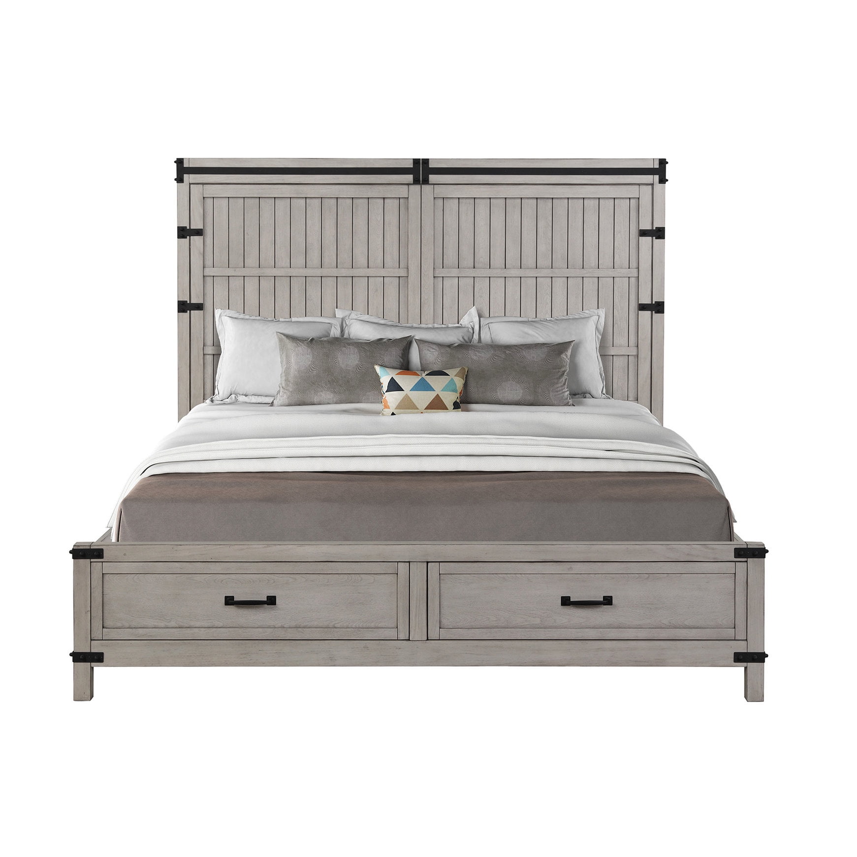 Modern Queen Bed With Storage Drawers. Mountain Mist. Style Plank Inlay ...