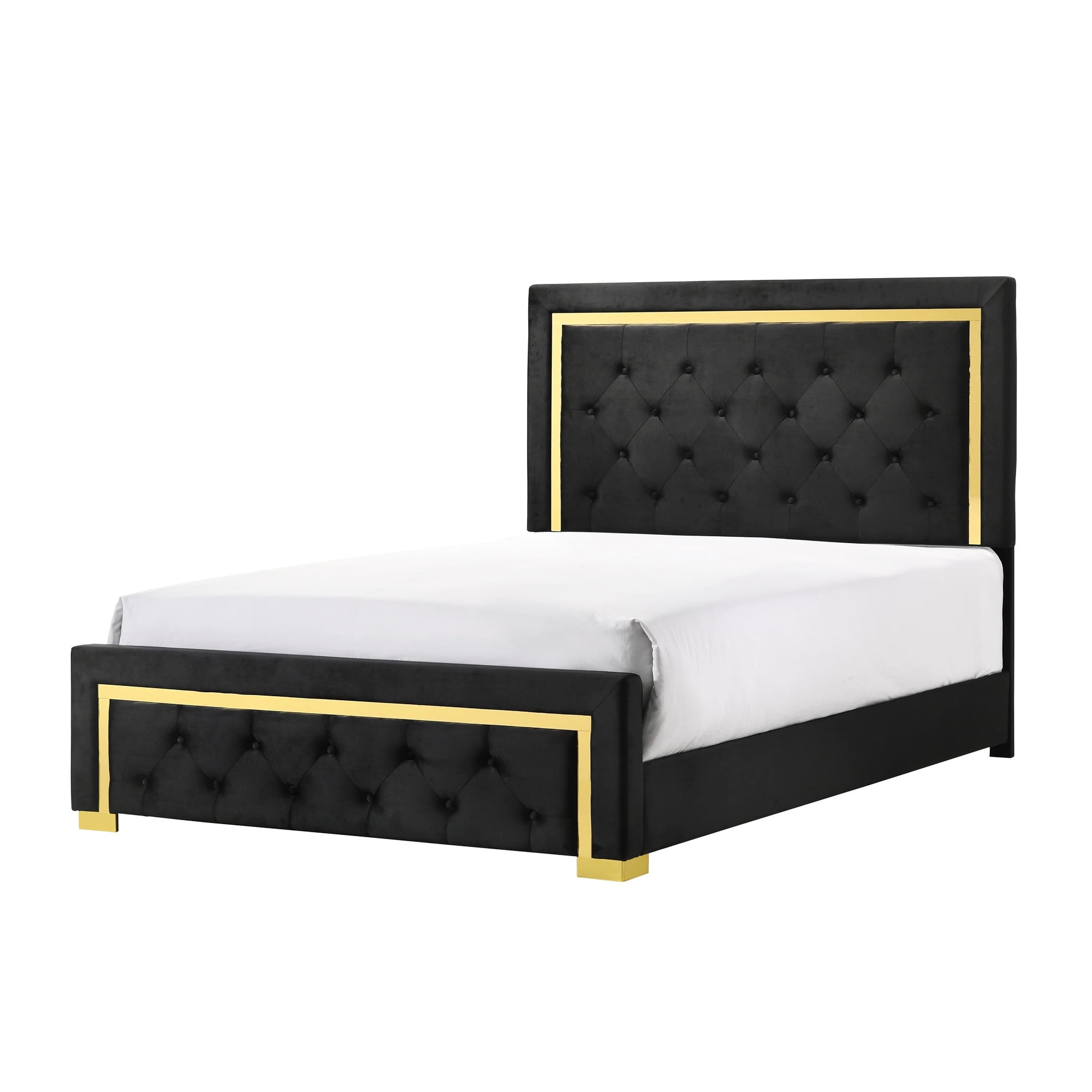 Modern Queen Bed With Black Fabric And Glamorous Gold Headboard ...