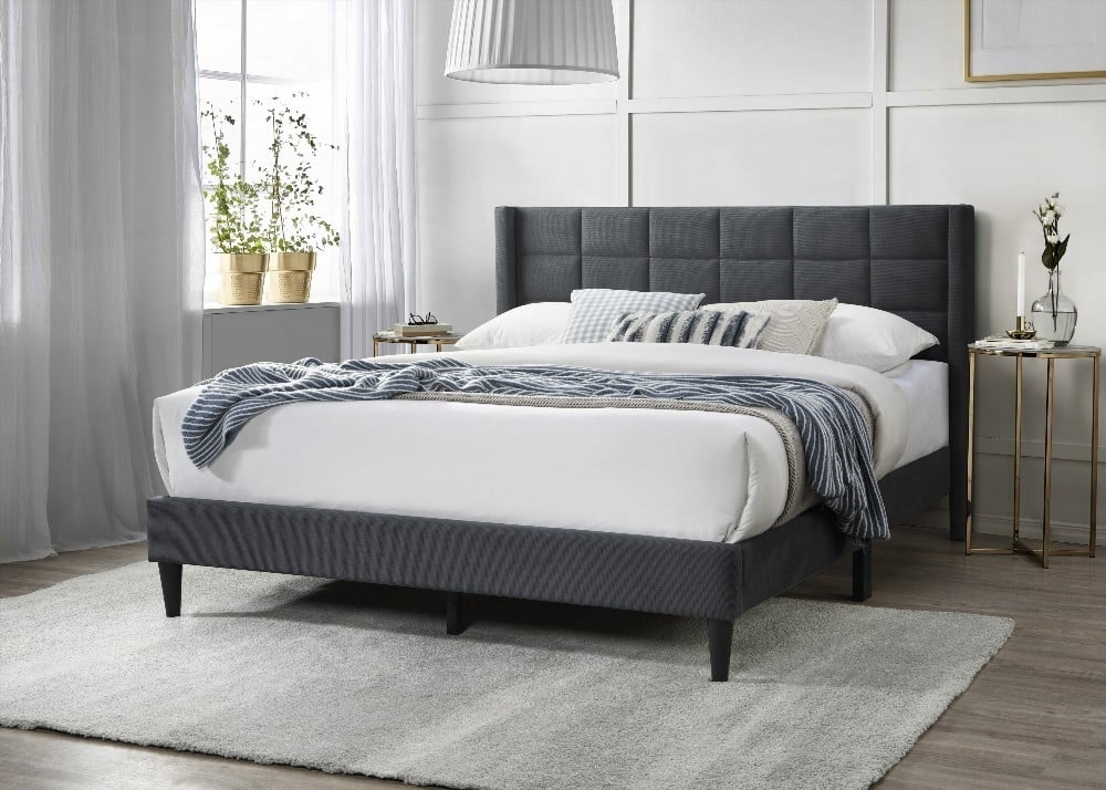 Modern Queen Size Bed with Charcoal Brushed Linen Upholstered Box ...