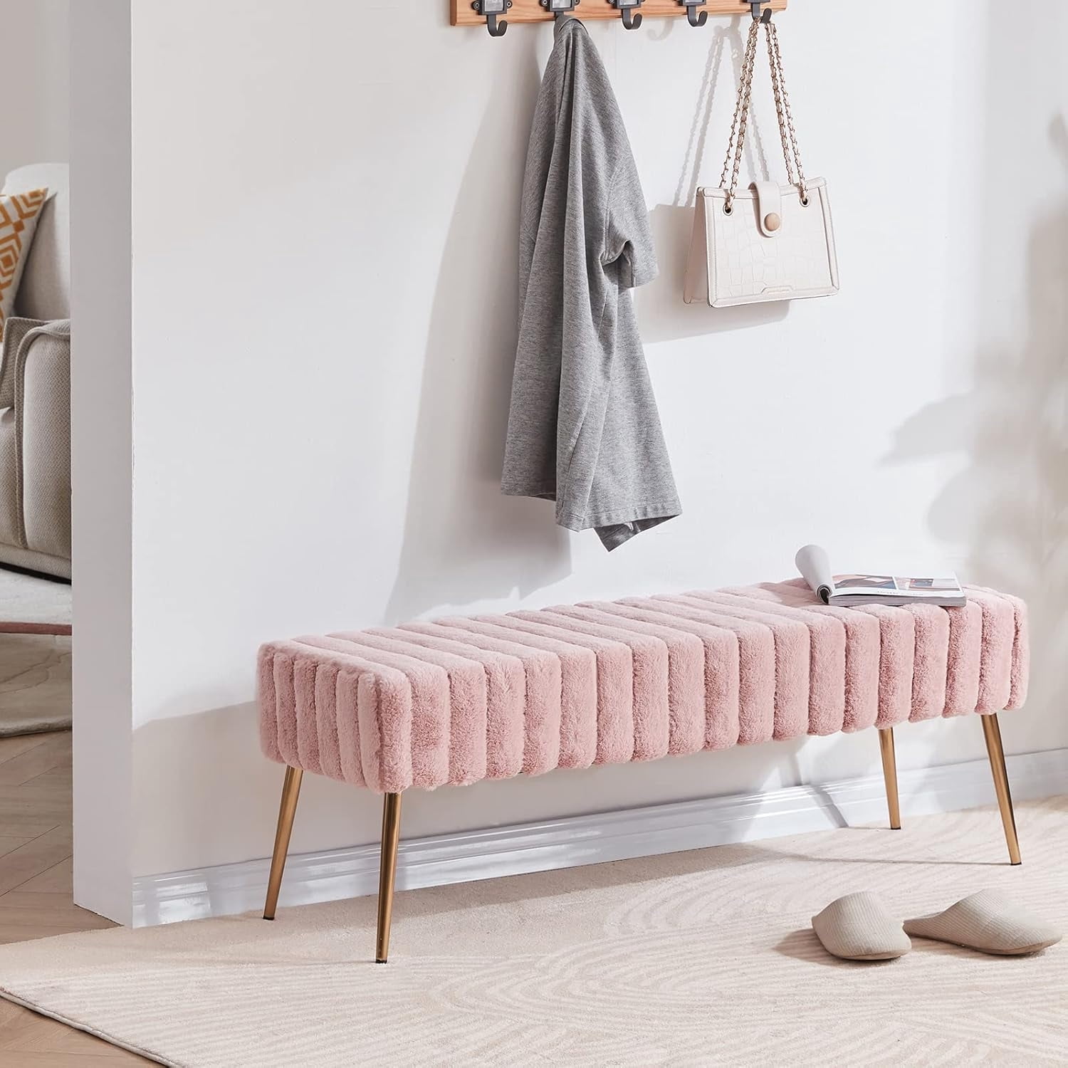 Modern Quilt Velvet Ottoman Bench Upholstered Entryway Bench for ...