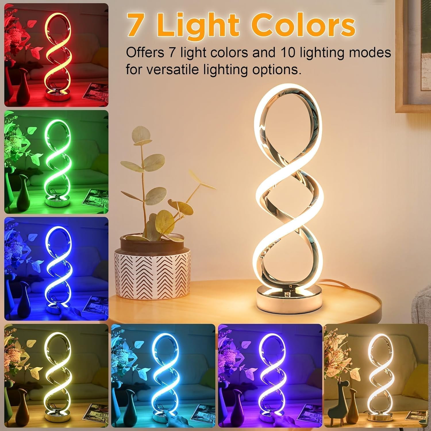 Modern RGB Table Lamp, Touch Dimmable Bedside Lamp, Colors 10 Light ...