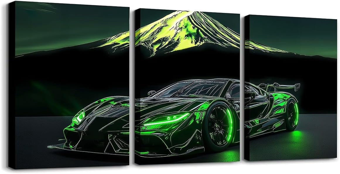 Modern Race Car Wall Art Lightning Wolf Animal Canvas Wall Art Set of 3 ...
