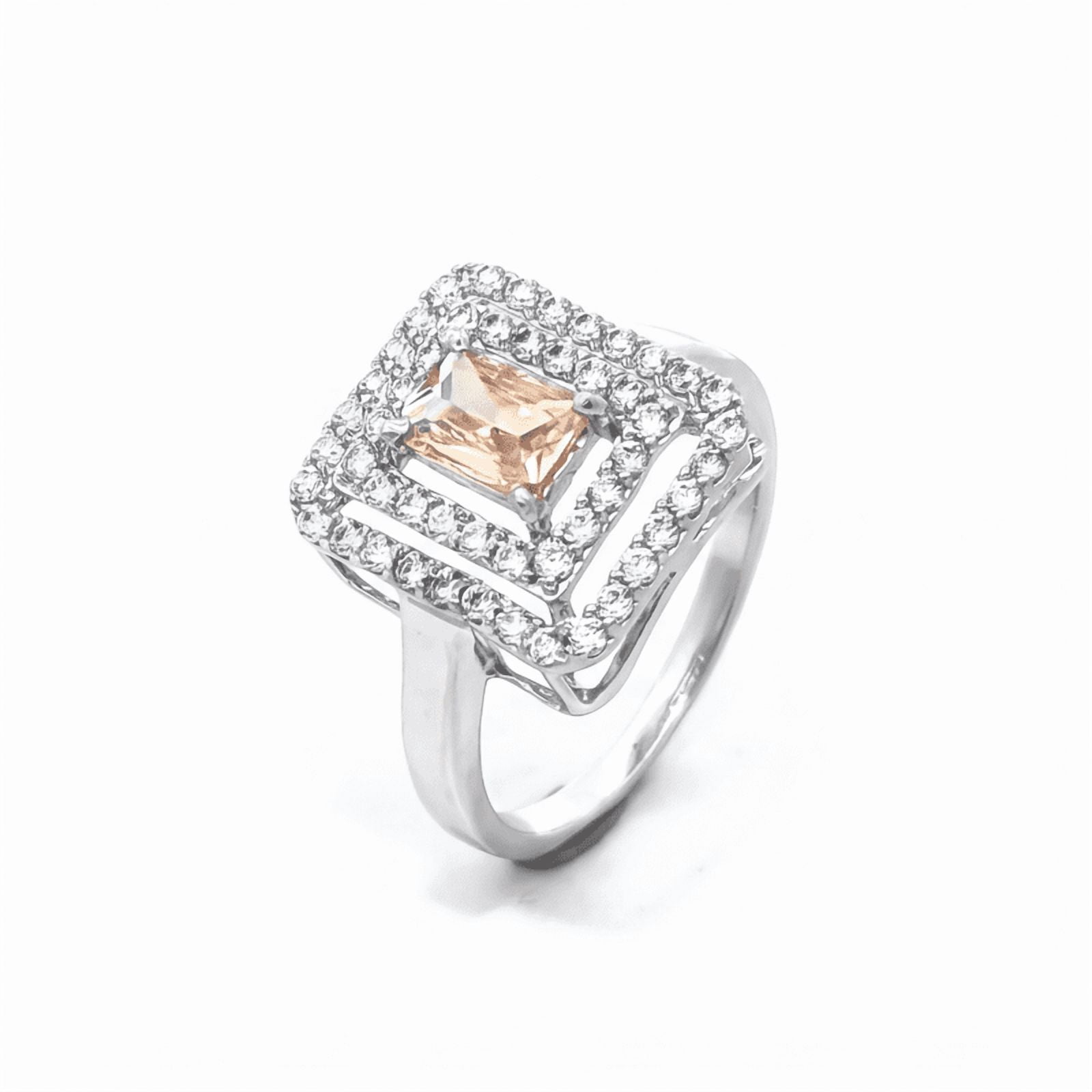 Modern Radiant Cut Champagne Zirconia Double Halo Silver Ring - Walmart.com