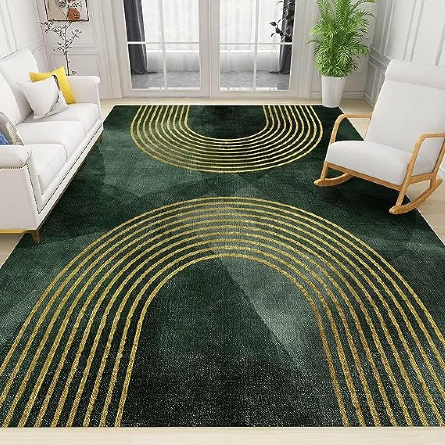 Modern Rainbow Area Rug, Abstract Lines Rugs, Multipurpose Washable Rug ...