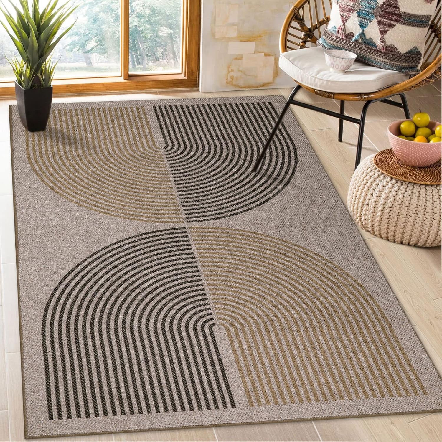 Modern Rainbow Easy Jute Rug, 4x6 Living Room Rug Washable Rugs for ...