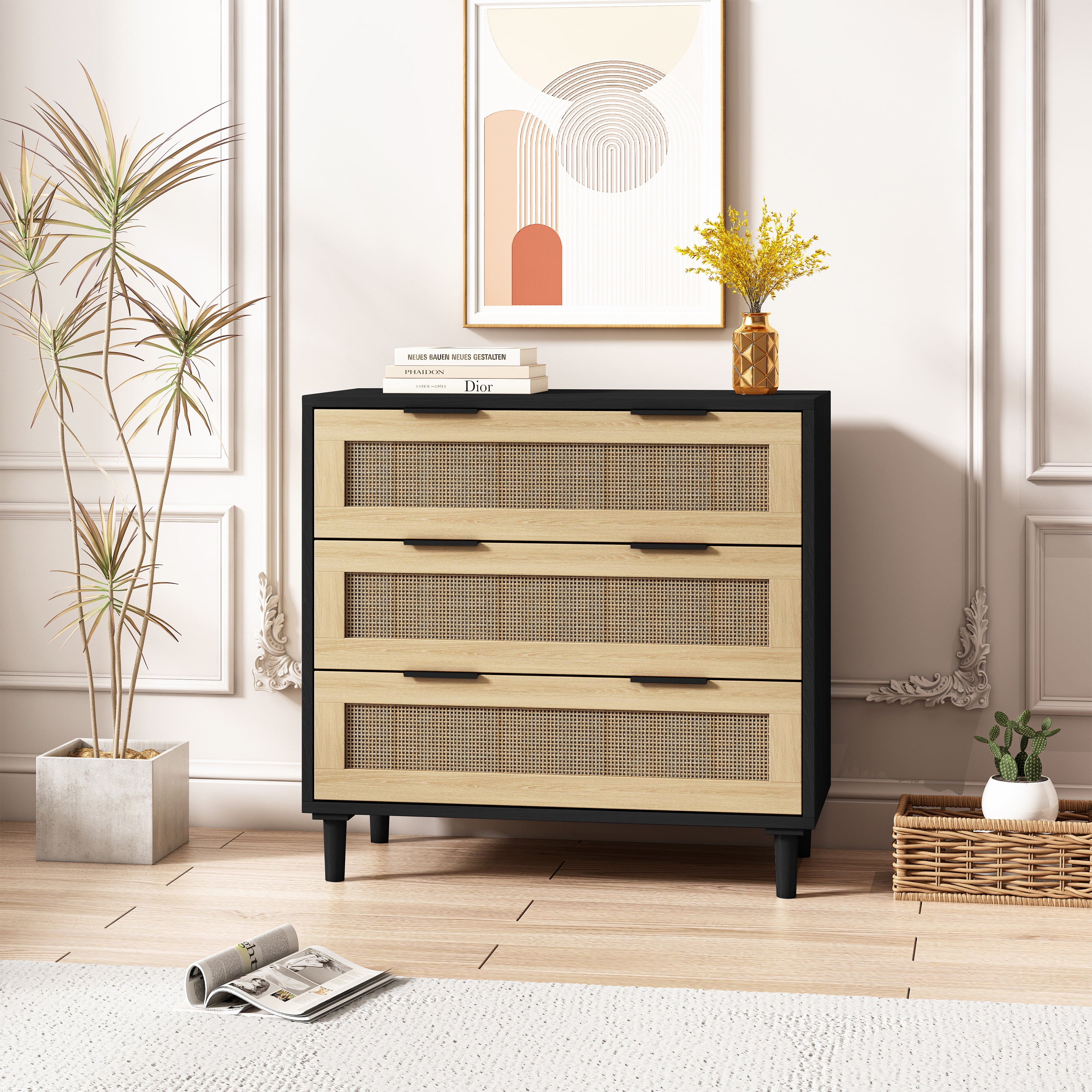 Modern Rattan 3-Drawer Storage Cabinet for Bedroom, Living Room, or ...