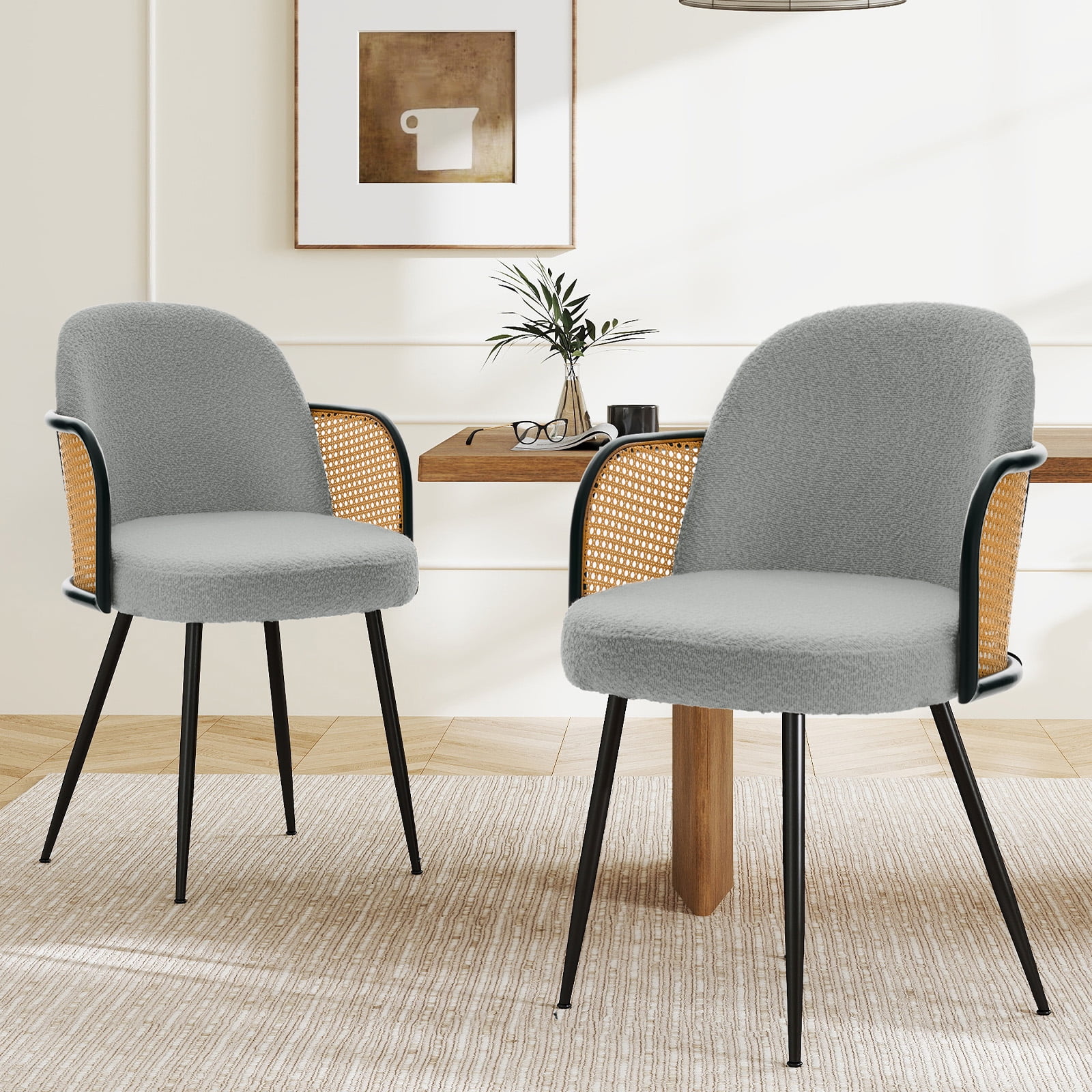 Modern Rattan Dining Chairs Set of 2 Mid Century Dining Chairs with ...