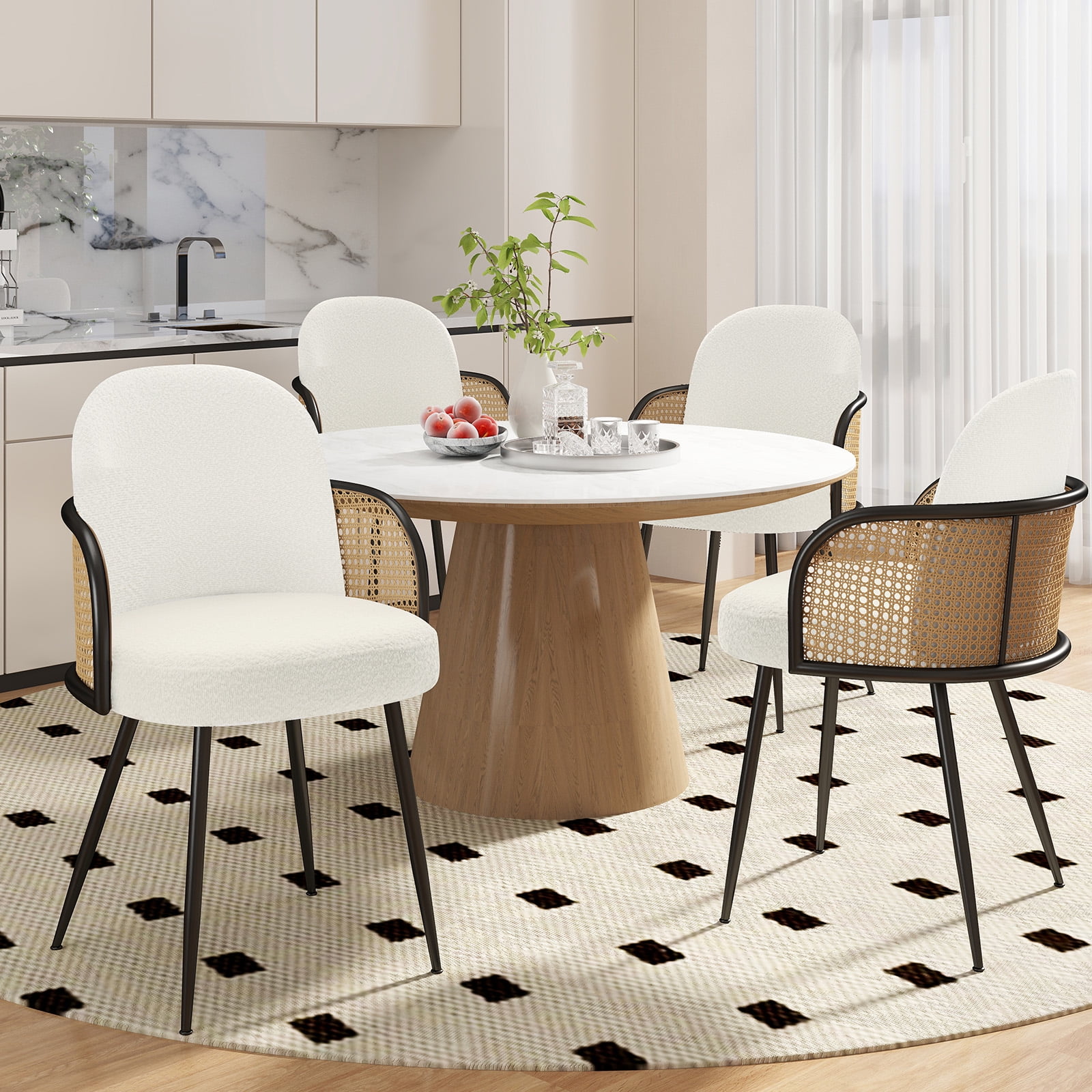 Modern Rattan Dining Chairs Set of 4 Mid Century Dining Chairs with ...