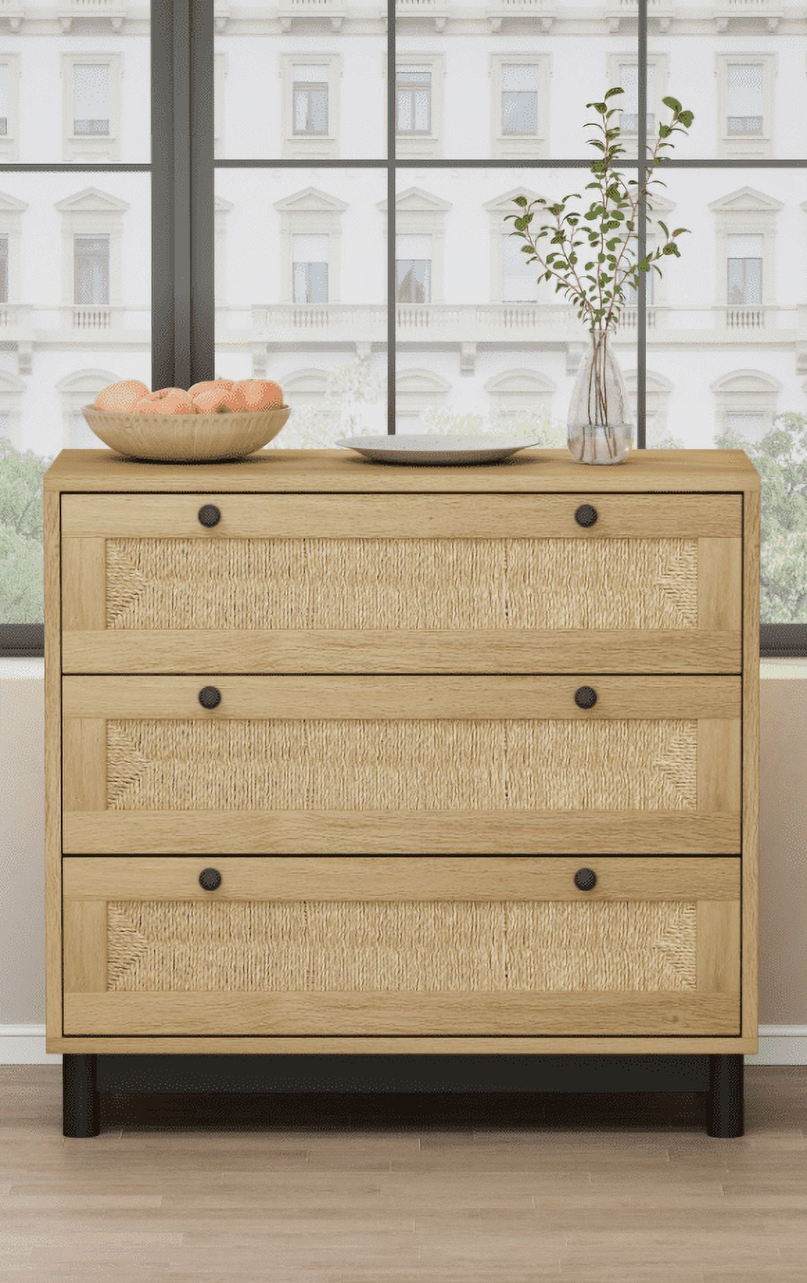 Modern Rattan Dresser,3-Drawer Dresser Rattan Storage Cabinet, Storage ...