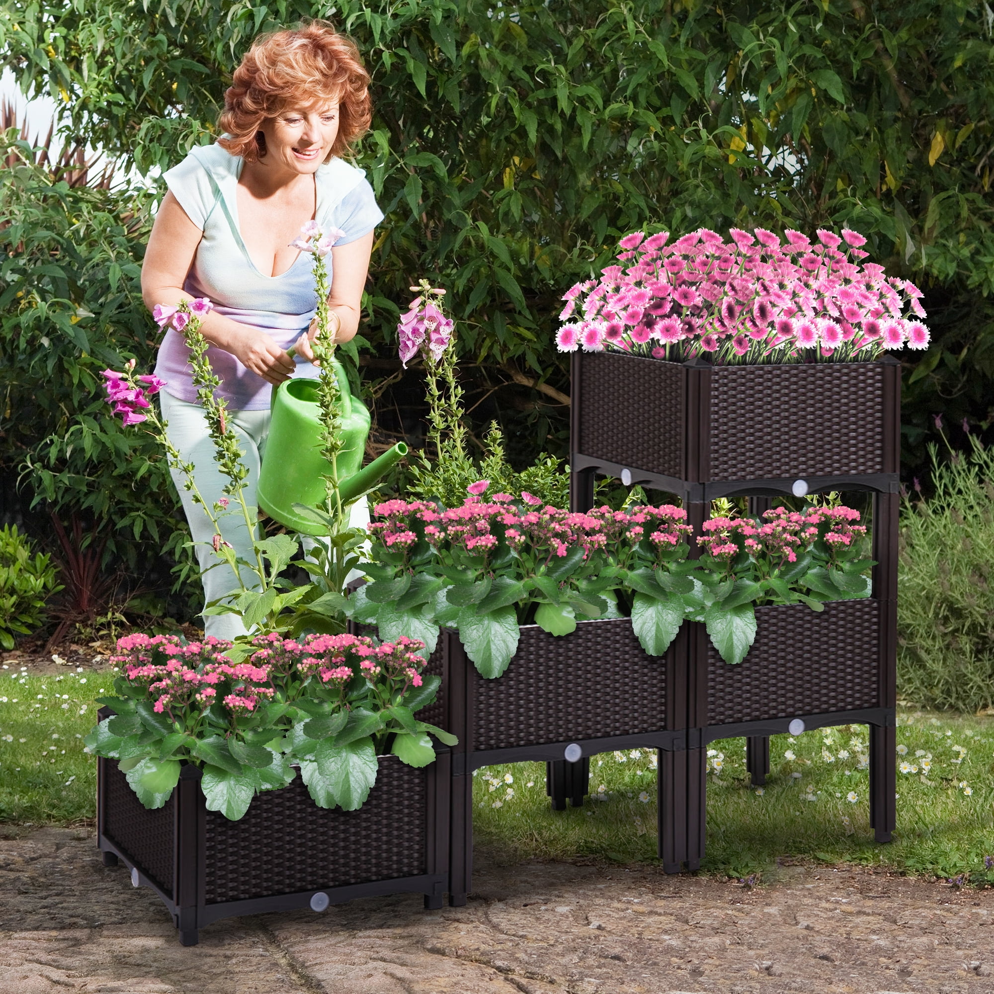 Modern Rattan-Style Plastic Raised Garden Bed Planter Kit for Flower ...