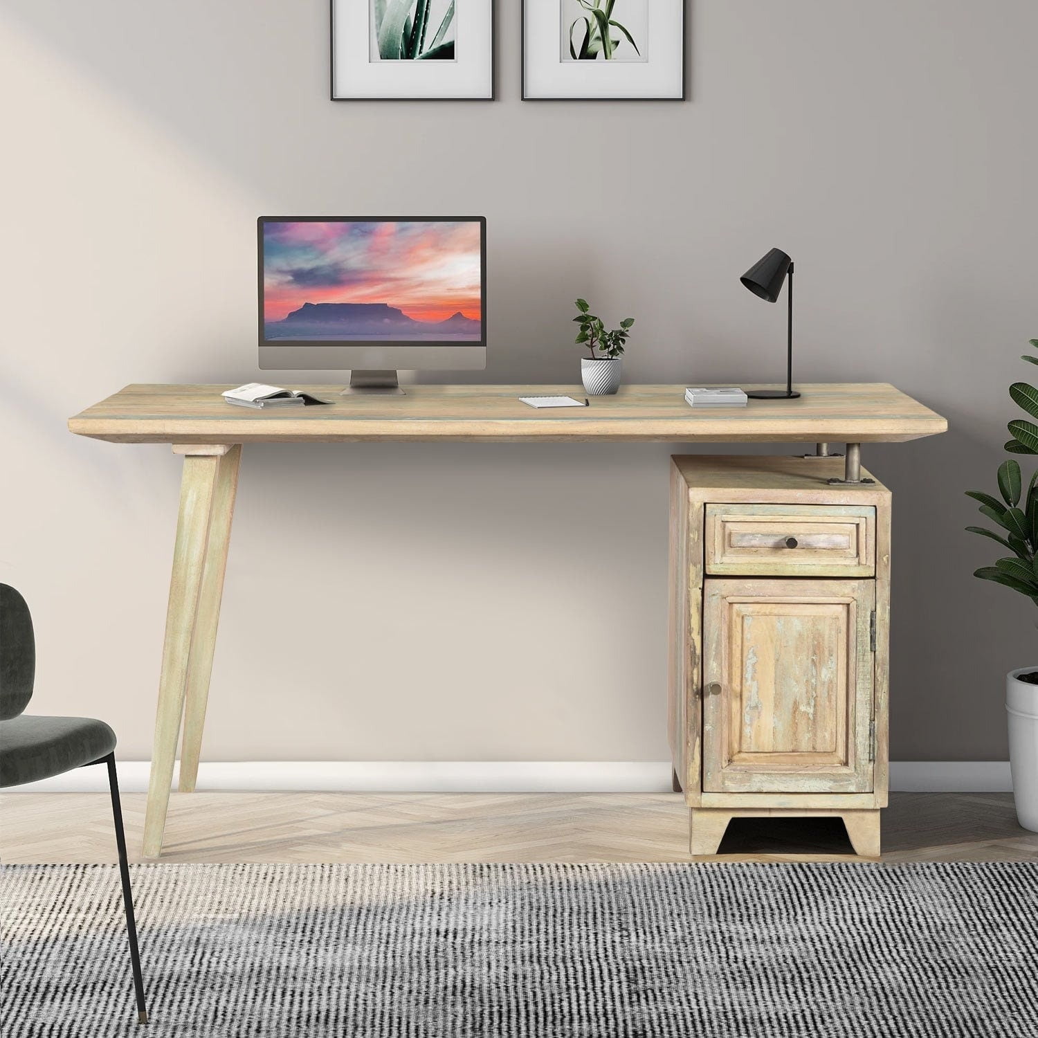 Modern Reclaimed Wood Farmhouse Style Desk | Vintage Hand Carved Solid ...