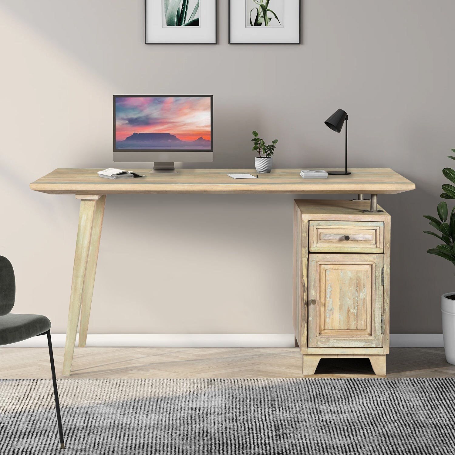 Modern Reclaimed Wood Farmhouse Style Desk | Vintage Hand Carved Solid ...