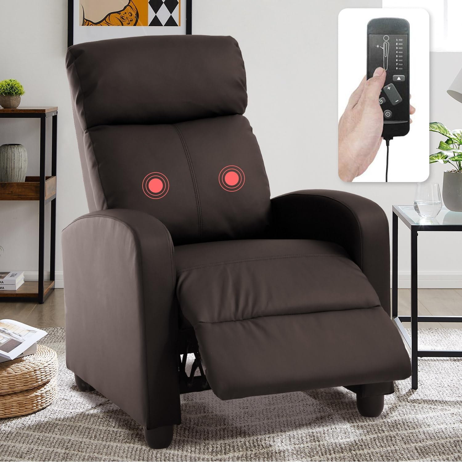 Modern Recliner Chair, PU Leather, Adults, Relaxing, Indoor, Wing Back ...