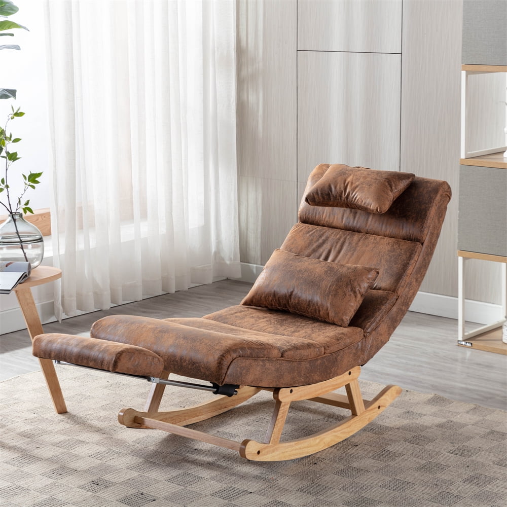 Modern Recliner Rocking Chair with Headrest & Lumbar Pillow ...