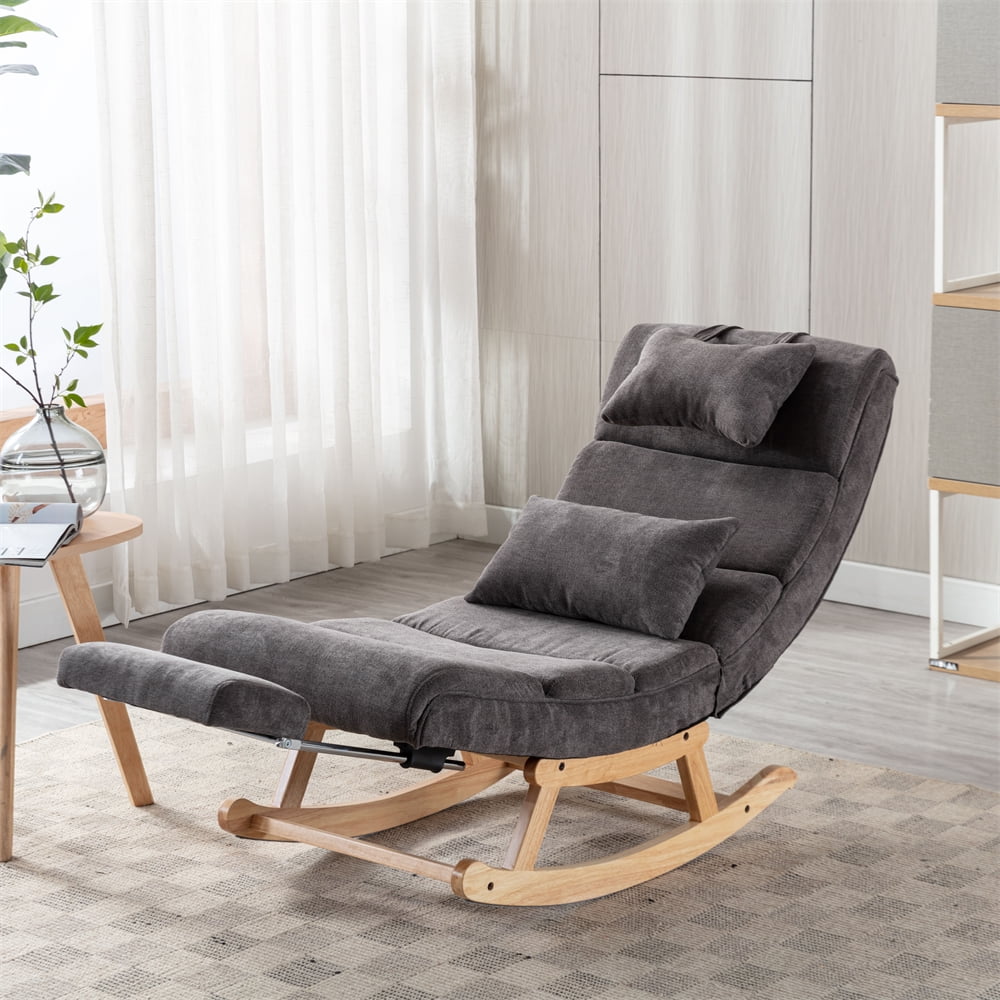 Modern Recliner Rocking Chair with Headrest & Lumbar Pillow ...