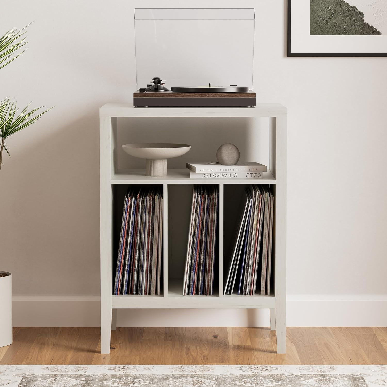 Modern Record Player Stand, Vinyl Record Storage Cabinet with Open ...
