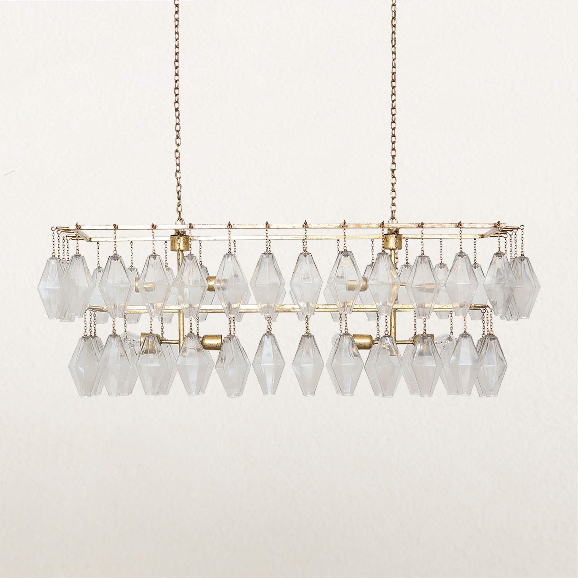 Modern Rectangle 2-Tier Rhombic Crystal Shade Chandelier with Metal ...