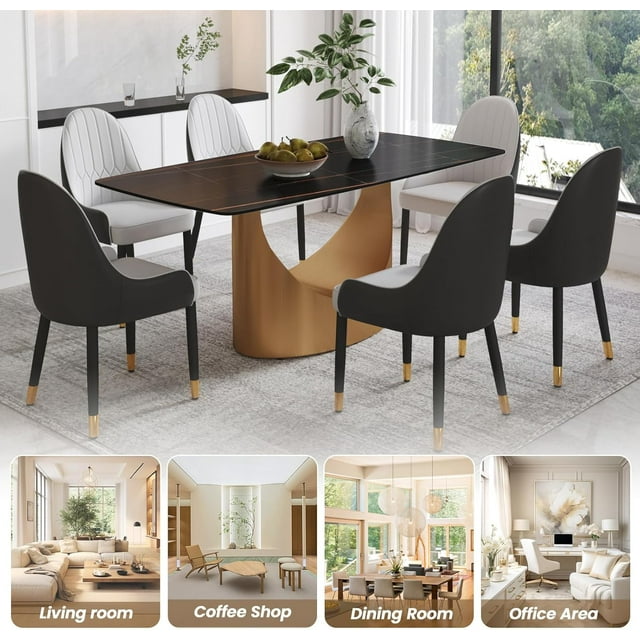 Modern Rectangle Marble Dining Table,71" Black Marble Sintered Stone Top Dining Table,Rectangle ...