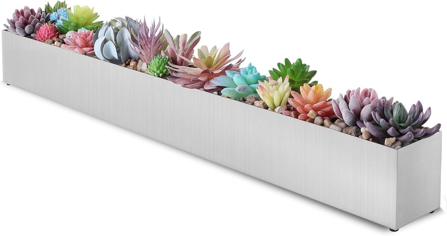 Modern Rectangle Planter Box - 32" Metal Planter Ideal for Long ...
