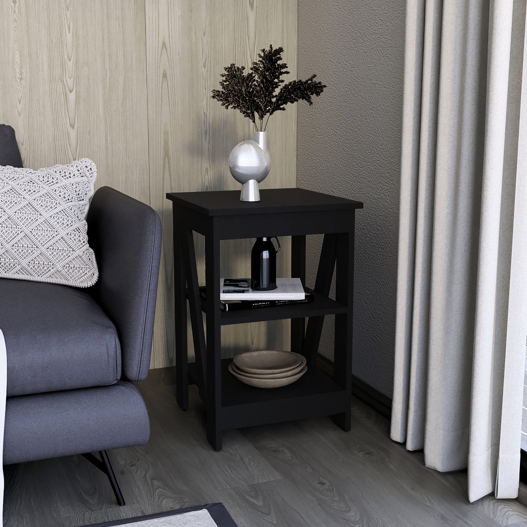 Modern Rectangle Side Table with 3 Shelves - Add Storage to Living Room ...
