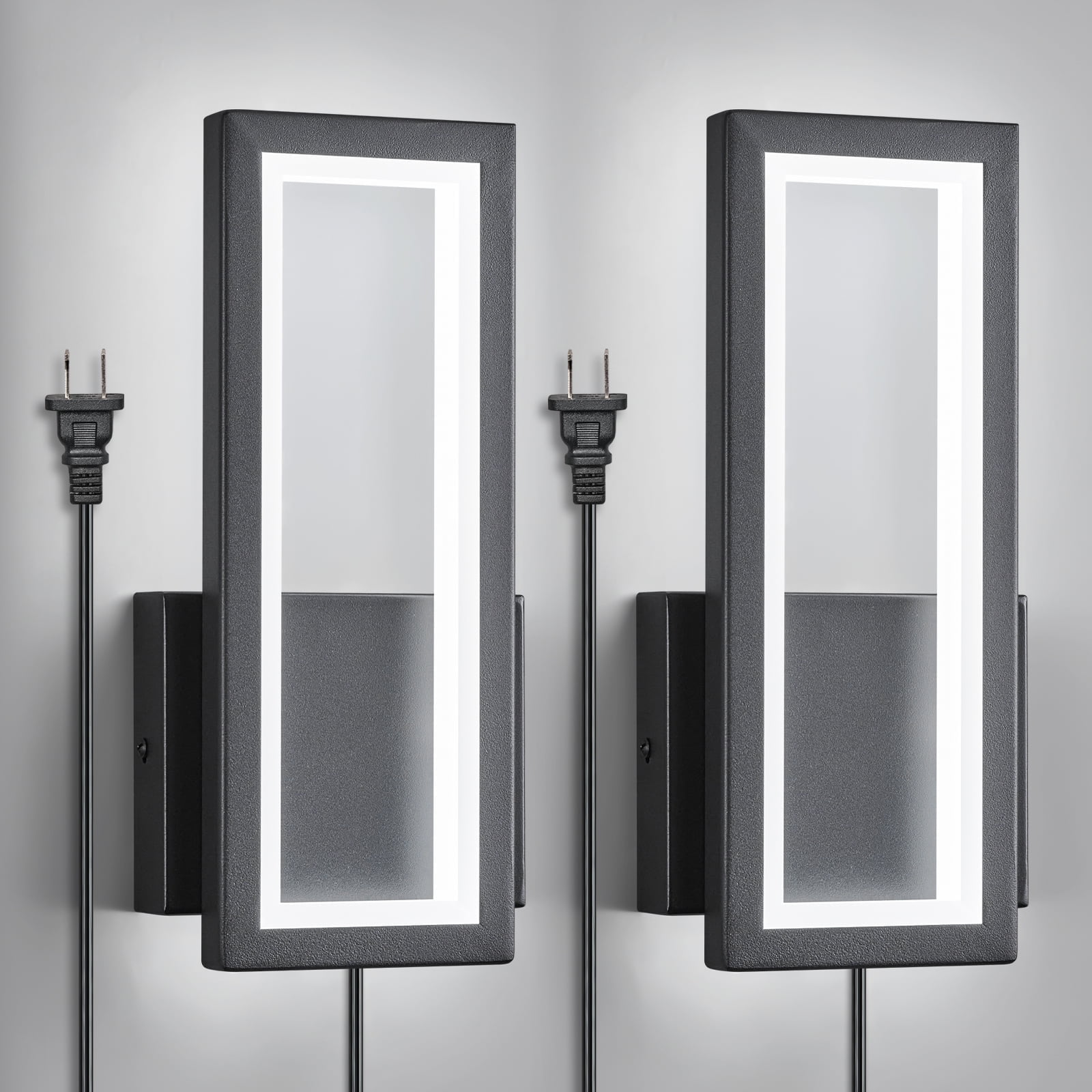 Modern Rectangle Wall Sconce 18W 6000K Wall Lights Black Color Plug in ...