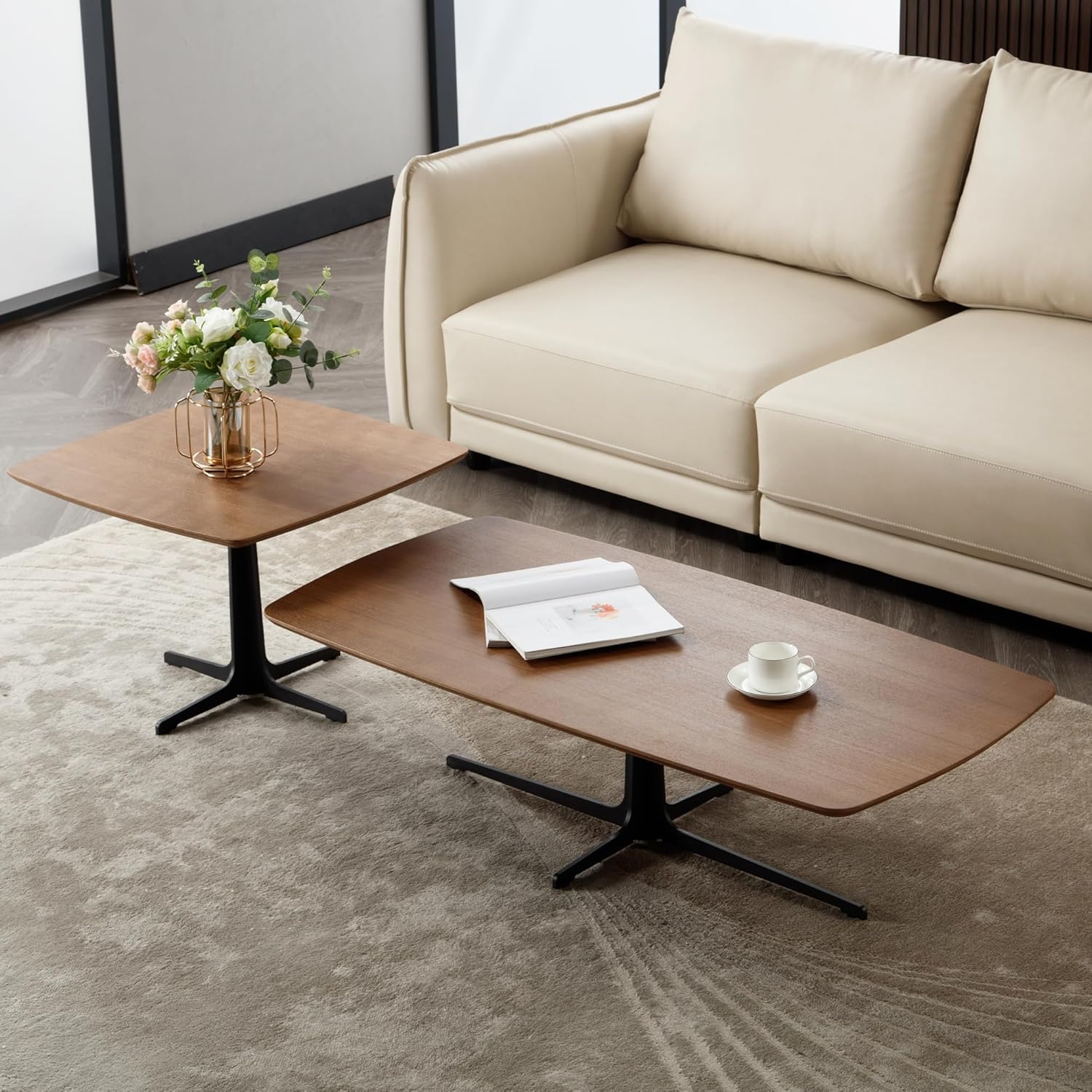 Modern Rectangular Coffee Table Side Table Sets for Living Room Square ...