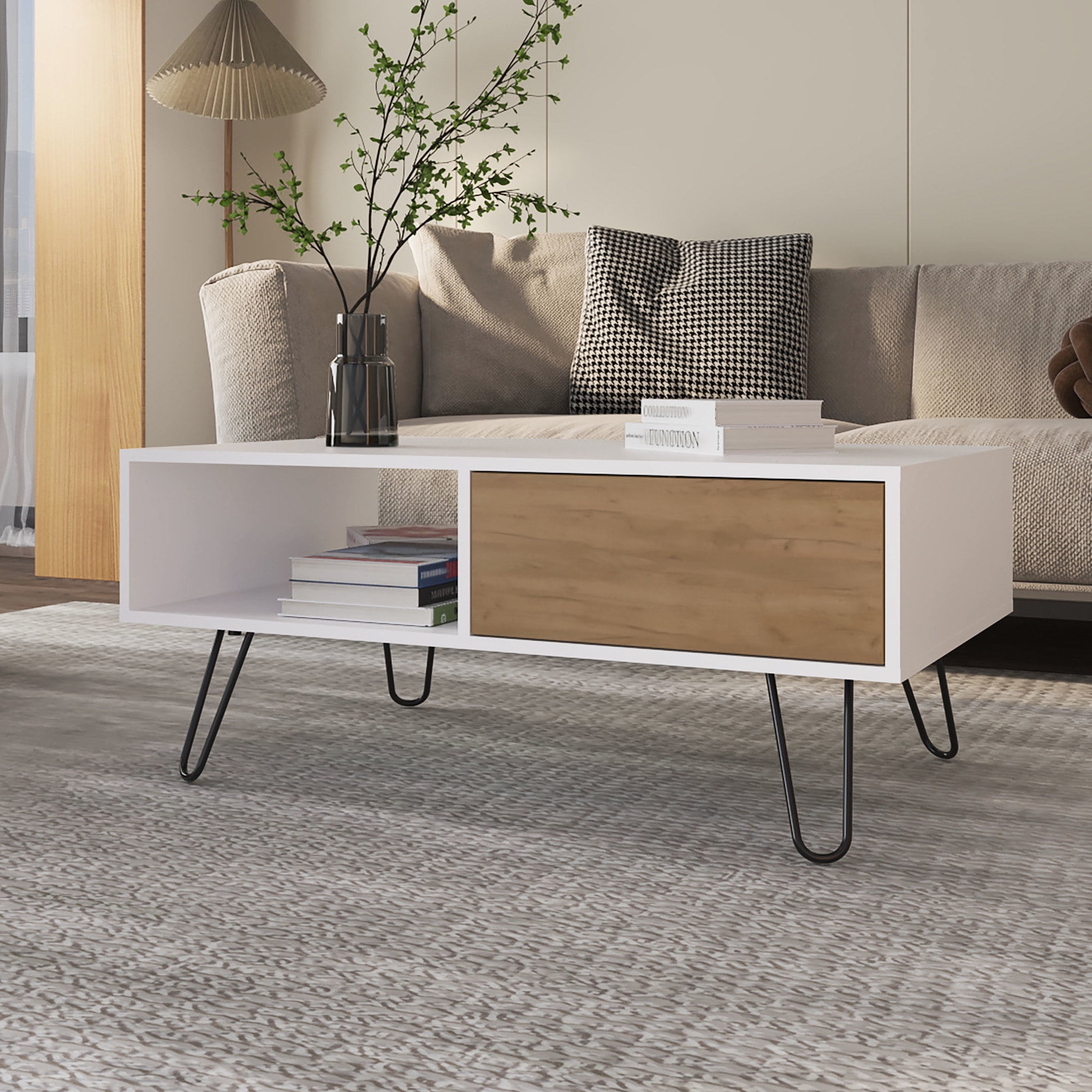 Modern Rectangular Coffee Table with Drawer and Open Shelf in ...