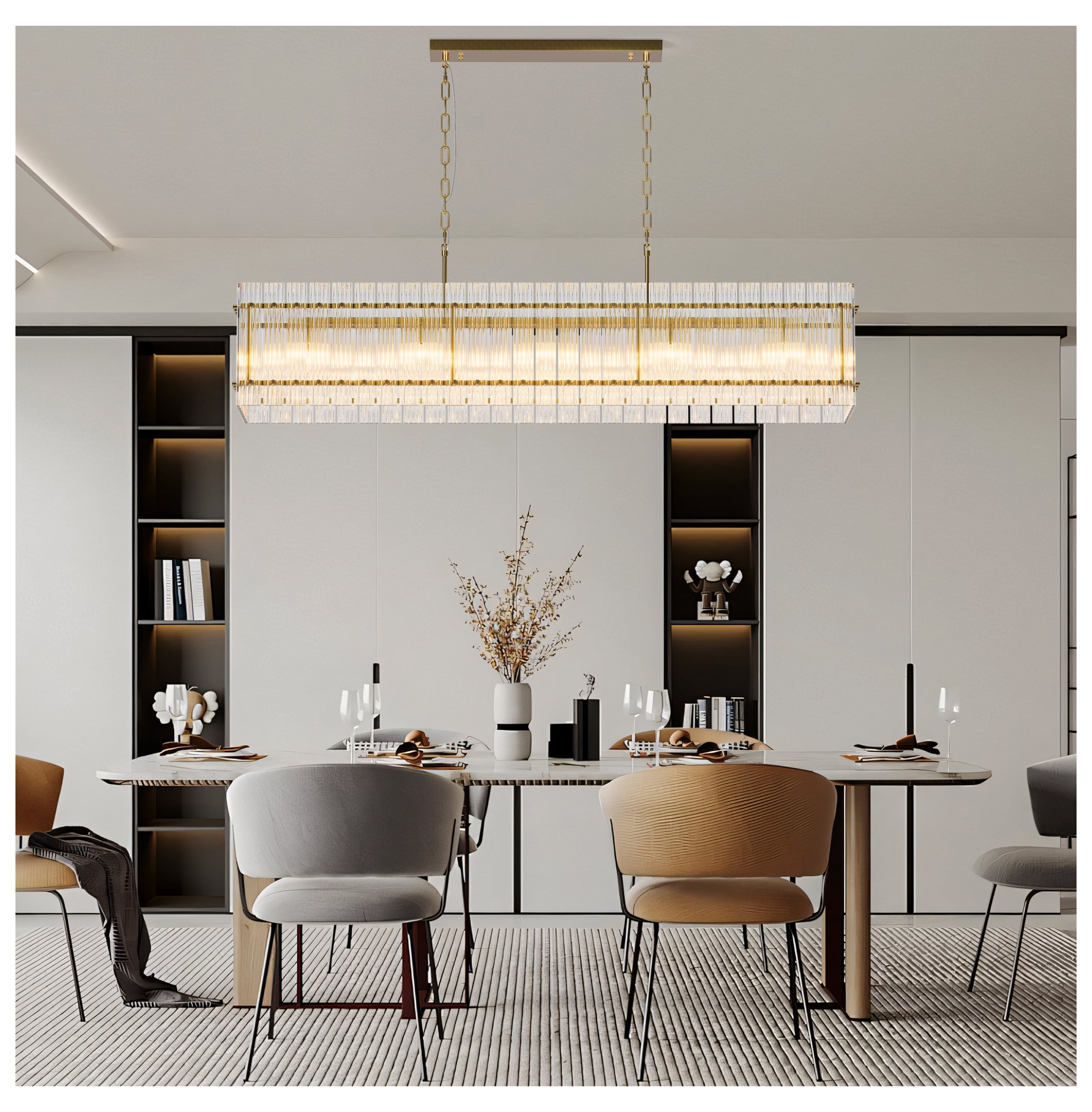 Modern Rectangular Crystal Glass Chandelier, 10-Lights Glod Chandelier ...