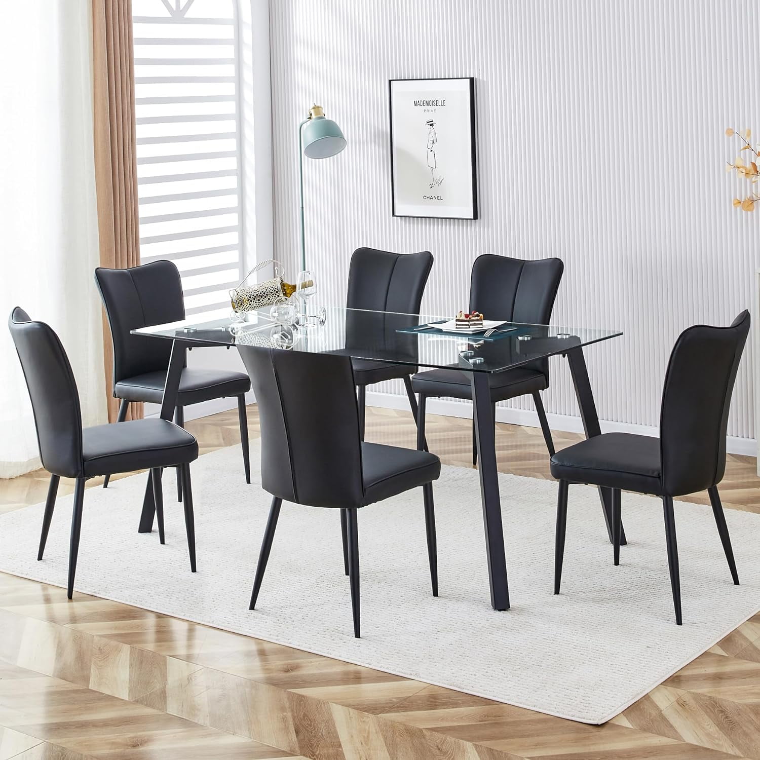 Modern Rectangular Glass Dining Table with 0.31" Tempered Glass ...