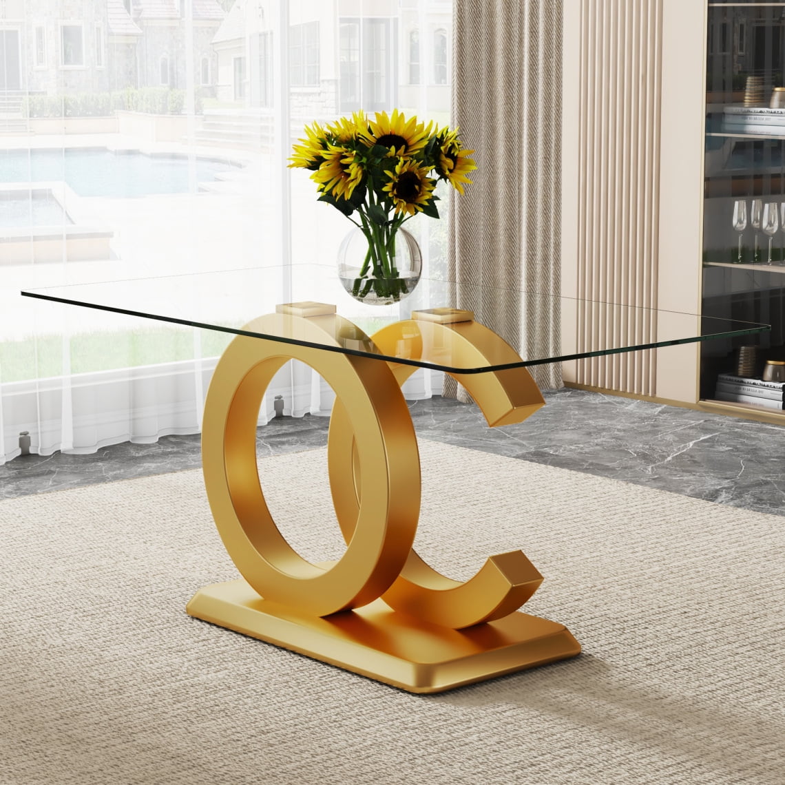 Modern Rectangular Glass Dining Table for 6-8 People, Large Minimalist ...