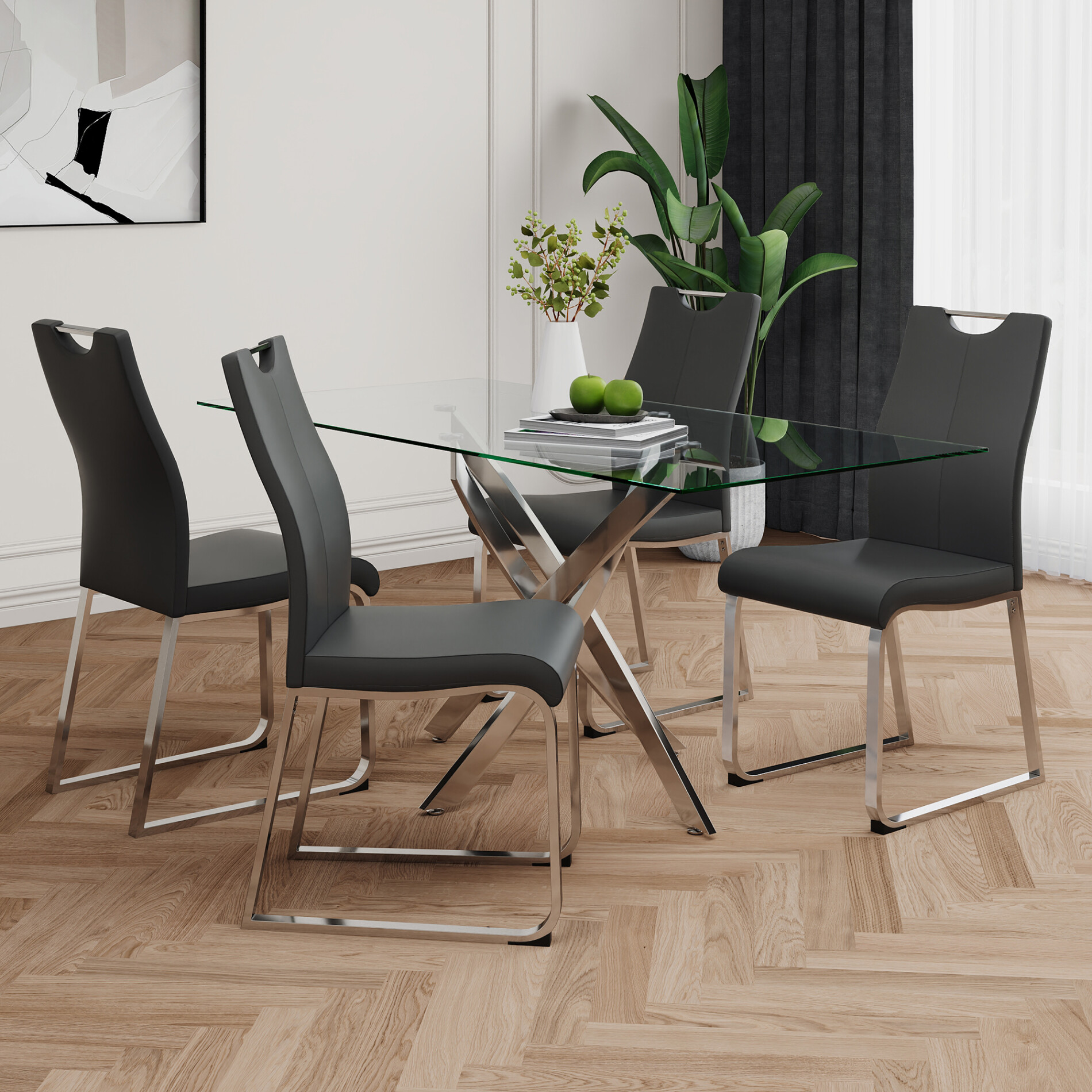 Modern Rectangular Glass Dining Table with Solid Tempered Glass Top ...