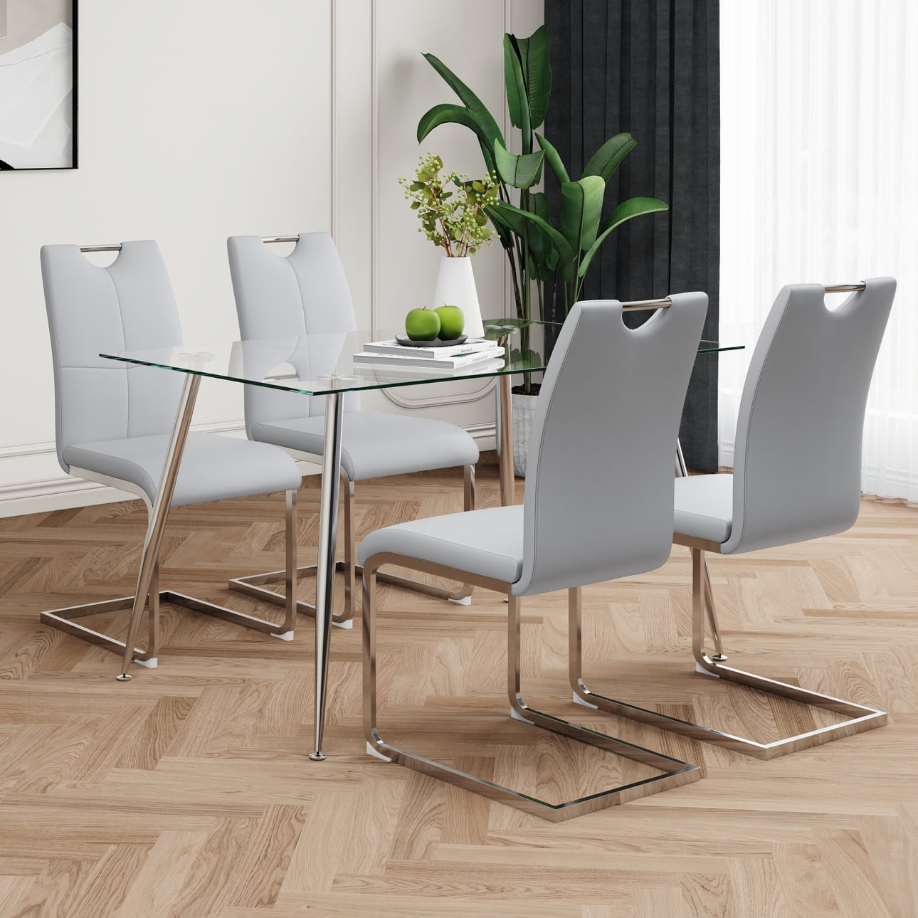 Modern Rectangular Glass Dining Table with Solid Tempered Glass Top ...