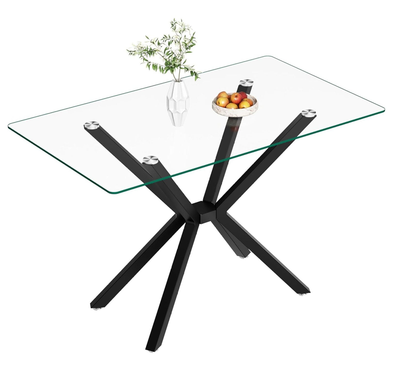 Modern Rectangular Glass Dining Table with Tempered Glass Top and Metal ...