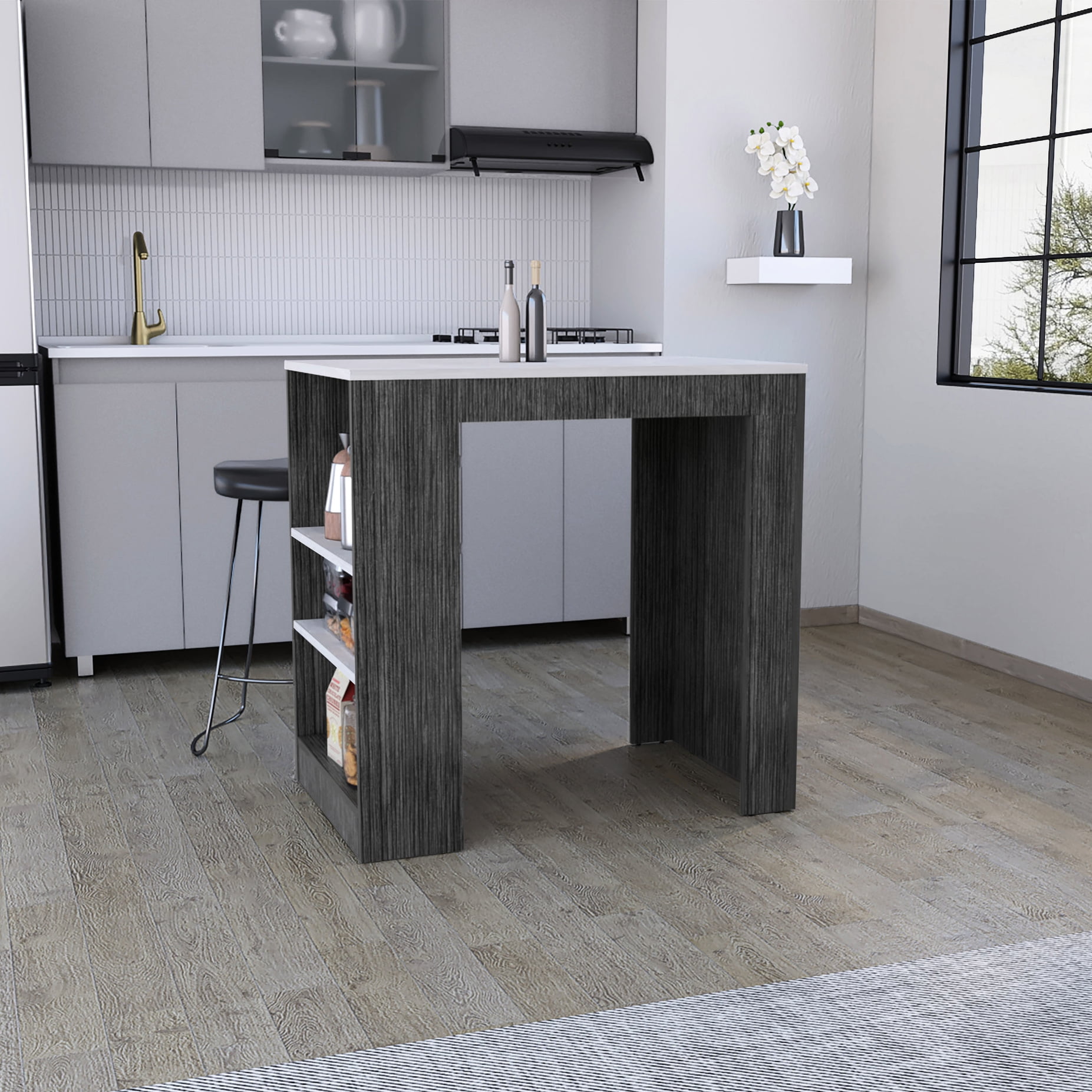 Modern Rectangular Kitchen Island With 3 Shelves, Multicolor For ...