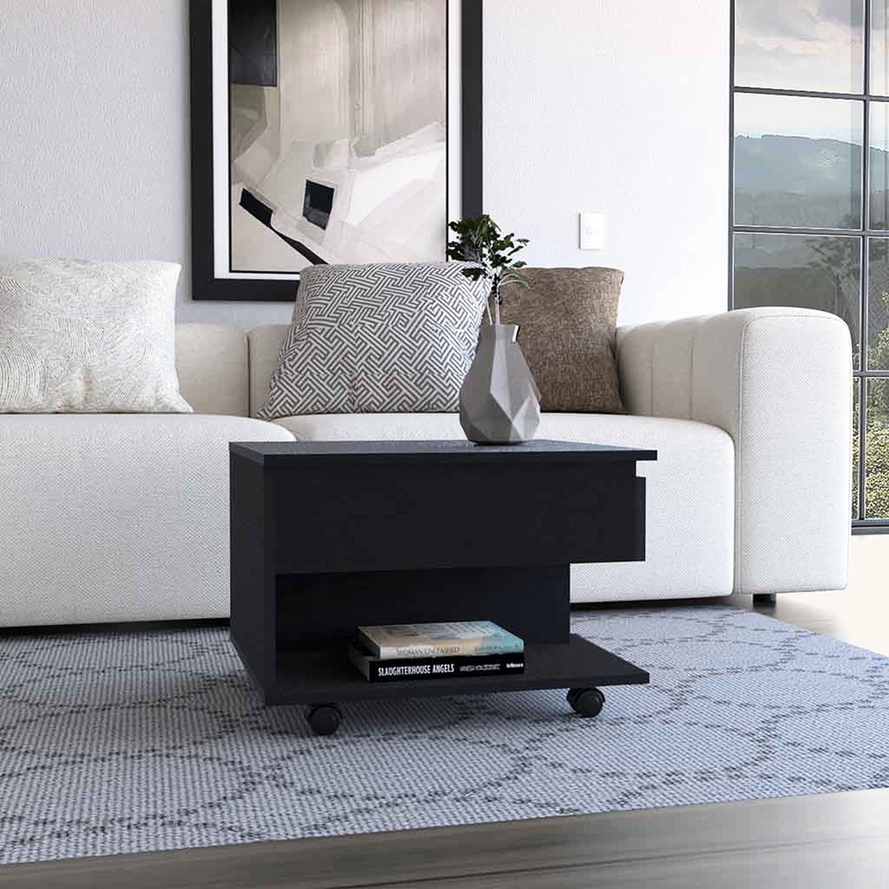 Modern Rectangular Lift Top Coffee Table with Concealed Storage and ...