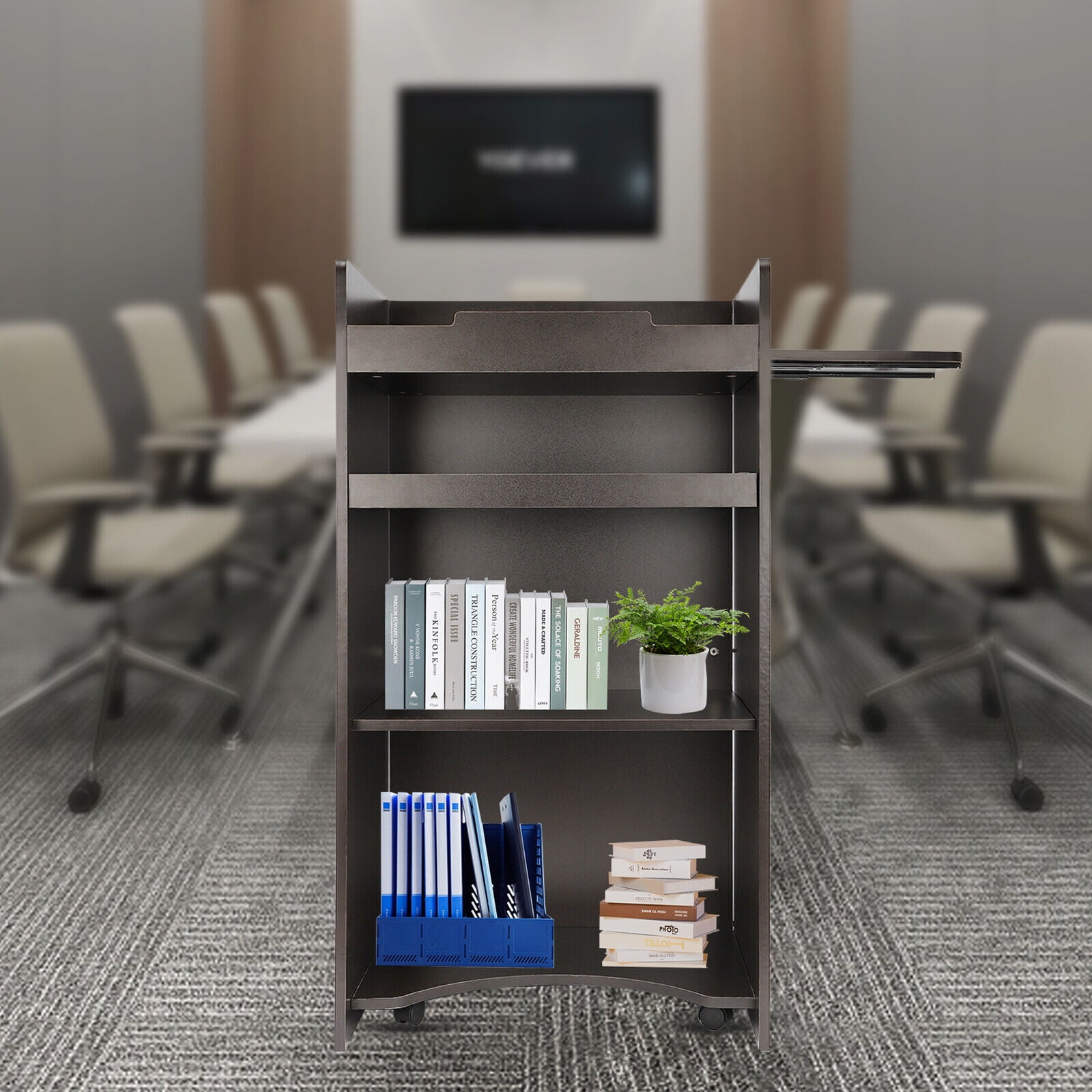 Modern Rectangular Podium Wood Shelf Lecture Commercial Furniture ...