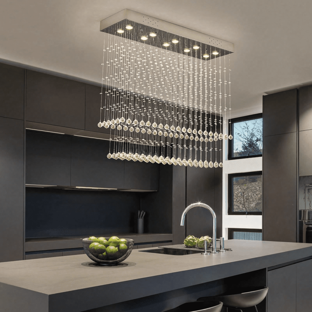 Modern Rectangular Raindrop Crystal Chandelier, 2 Tiers Raindrop ...