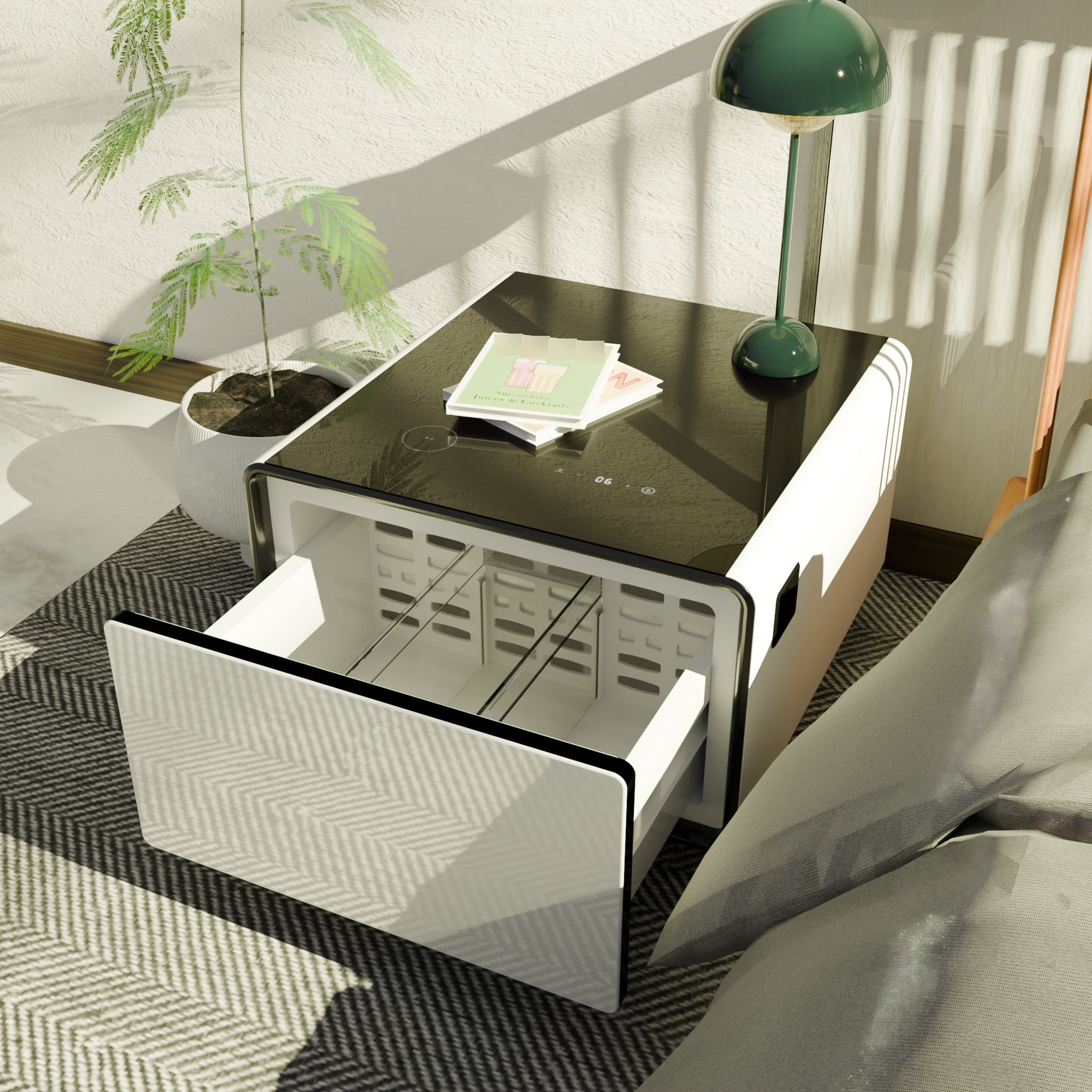 Modern Rectangular Side Table With Built-in Fridge, Wireless , - Luxury ...