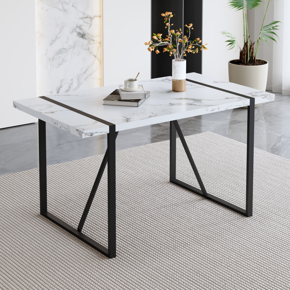 Modern Rectangular White Pattern Dining Table with 1.5" thick MDF top ...
