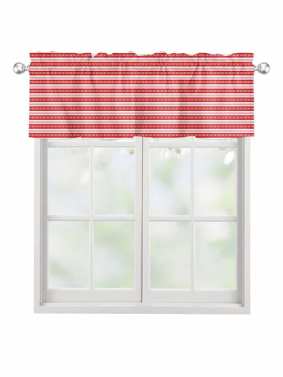 Modern Red Dots Stripes Curtain Valances for Kitchen Windows,Rod Pocket ...