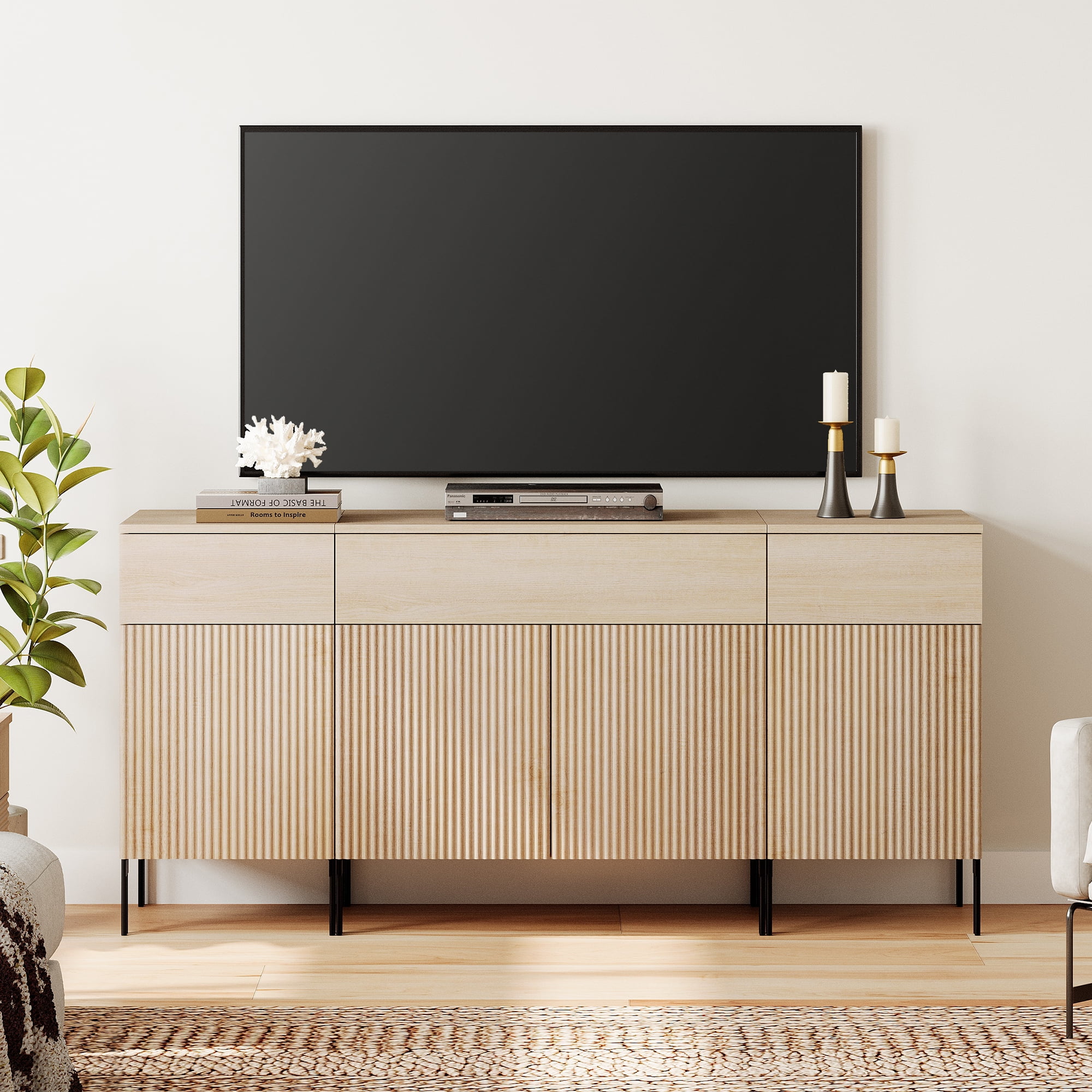 Modern Reeded Dresser TV Stand for TVs up to 75 Inch, Entertainment ...