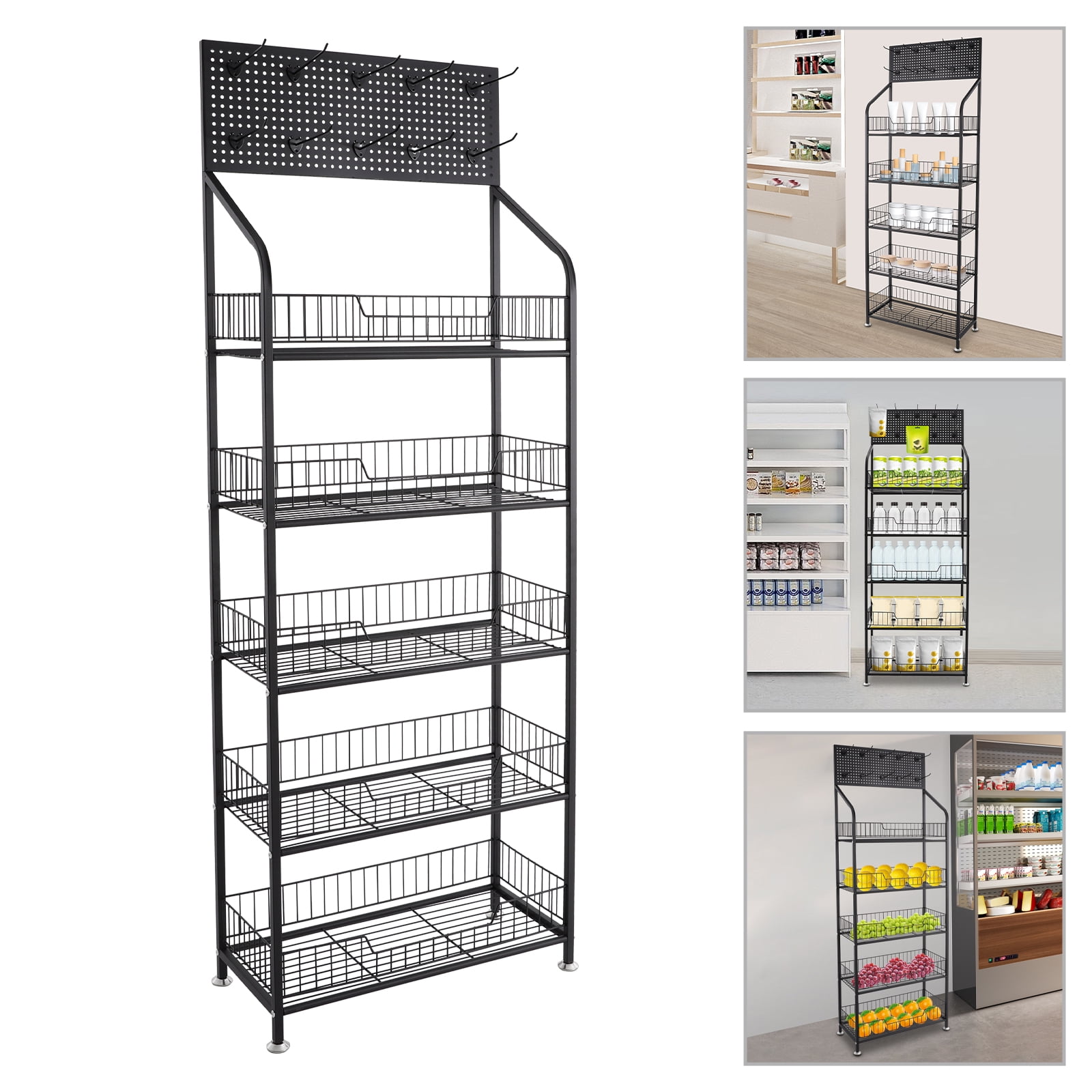 Modern Retail Display Rack with 5 Tiers and 10 Hooks, Adjustable Feet ...