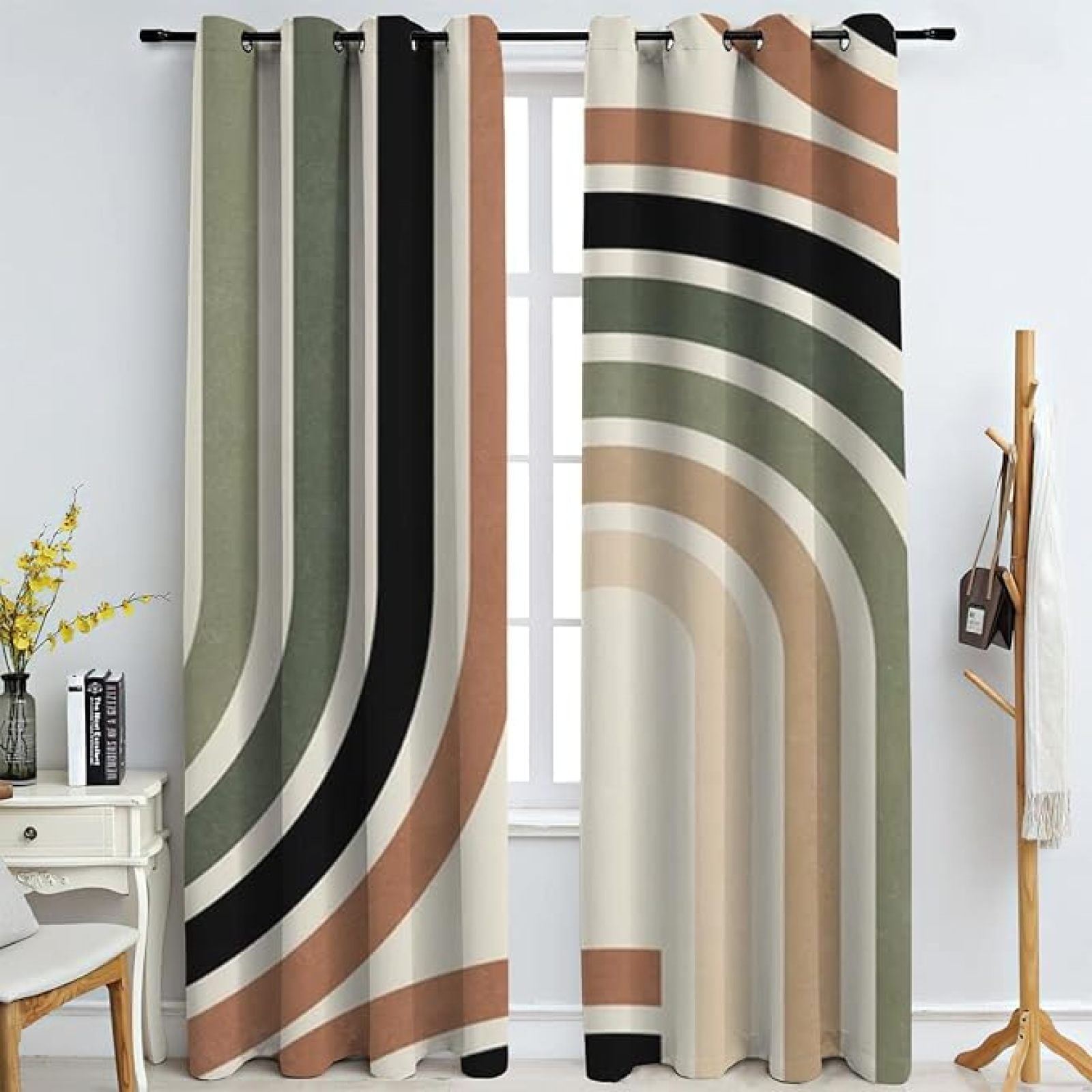 Modern Retro Colorful Geometric Lines Window Curtains, European ...
