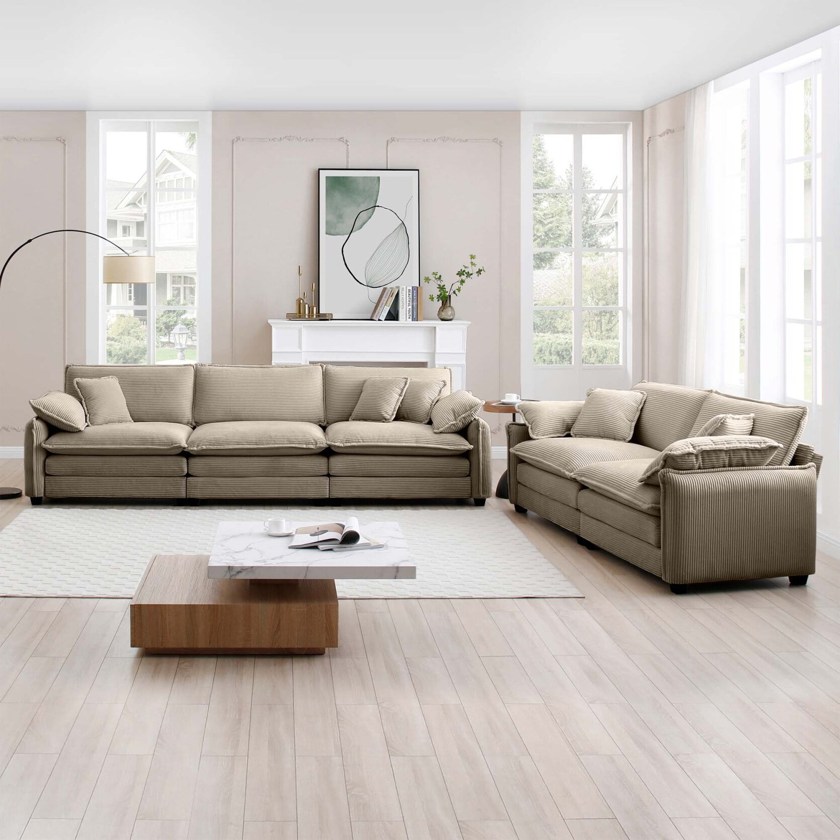 Modern Retro-Style Sofa Set with Ergonomic Deep Seat & Memory Foam ...