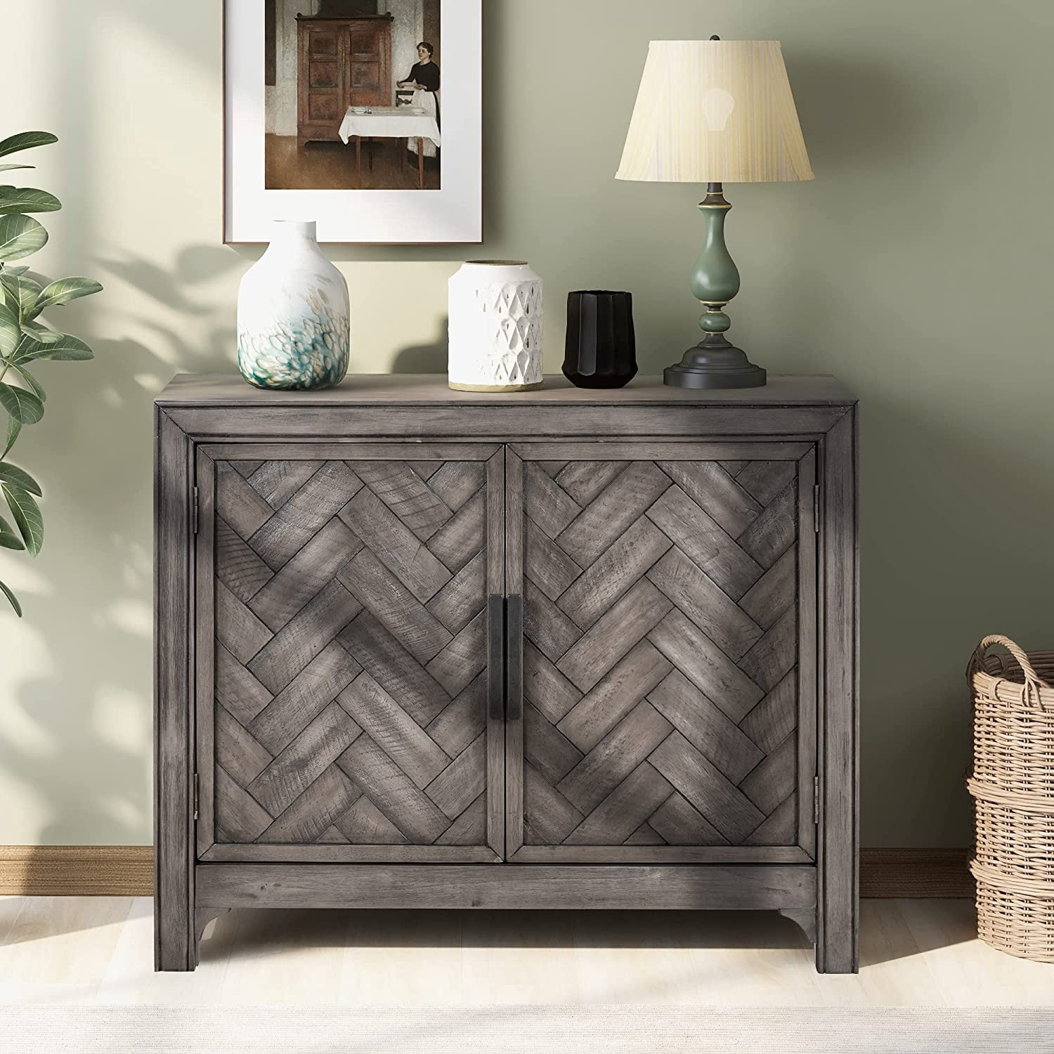 Modern Retro Wood Storage Cabinet Console Table 2-Door, 2-Shelf Living ...