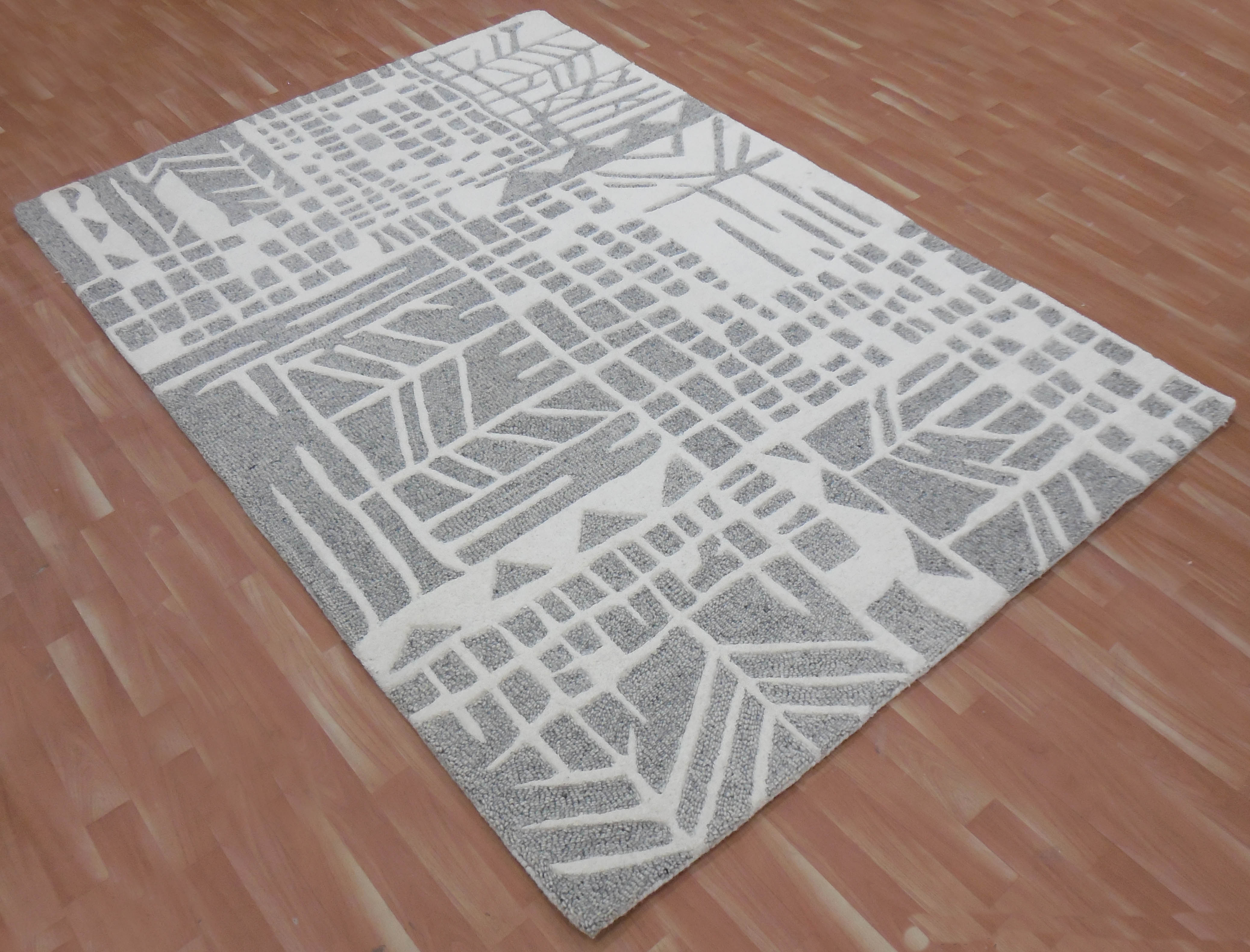 Modern Rich Wool Area Rug 7x9 ft Hand Tufted Grey & White by ...